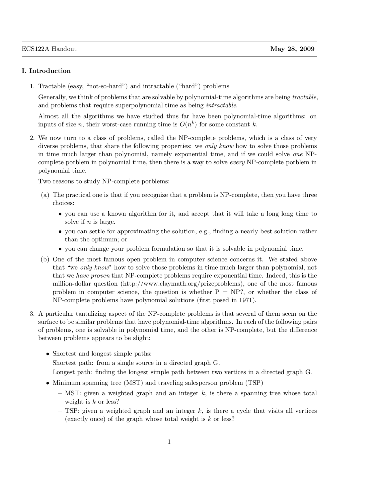 Handout Notes On Introduction To Algorithm Design And Analysis Ecs 4608