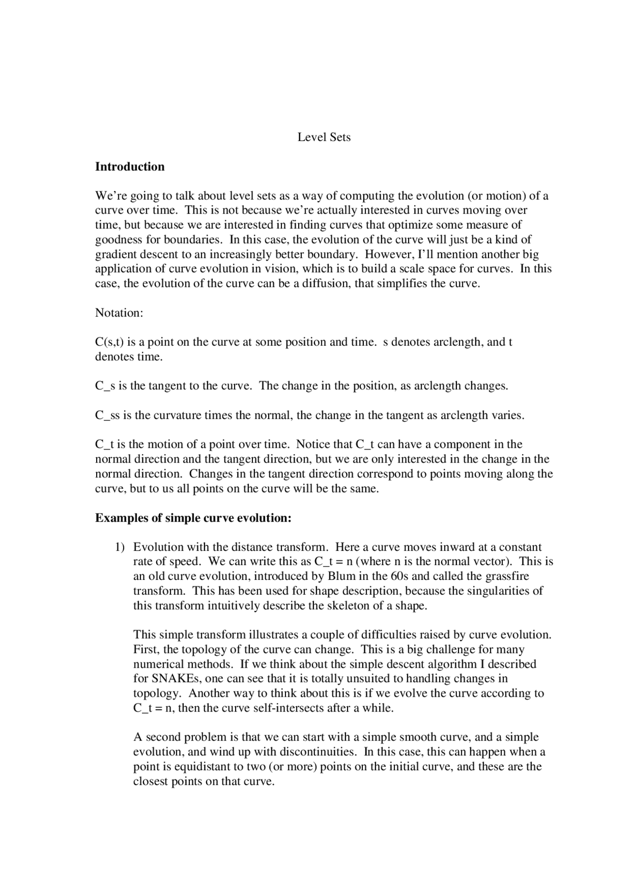 Level Set Curve Evolution Discontinuity Notes Cmsc 828 Docsity