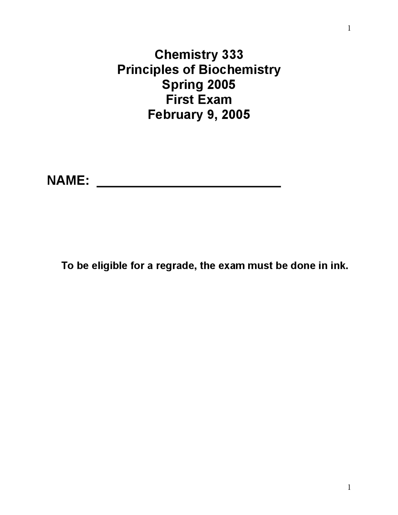 Practice Exam 1 Principles Of Biochemistry Chm 33300 Docsity