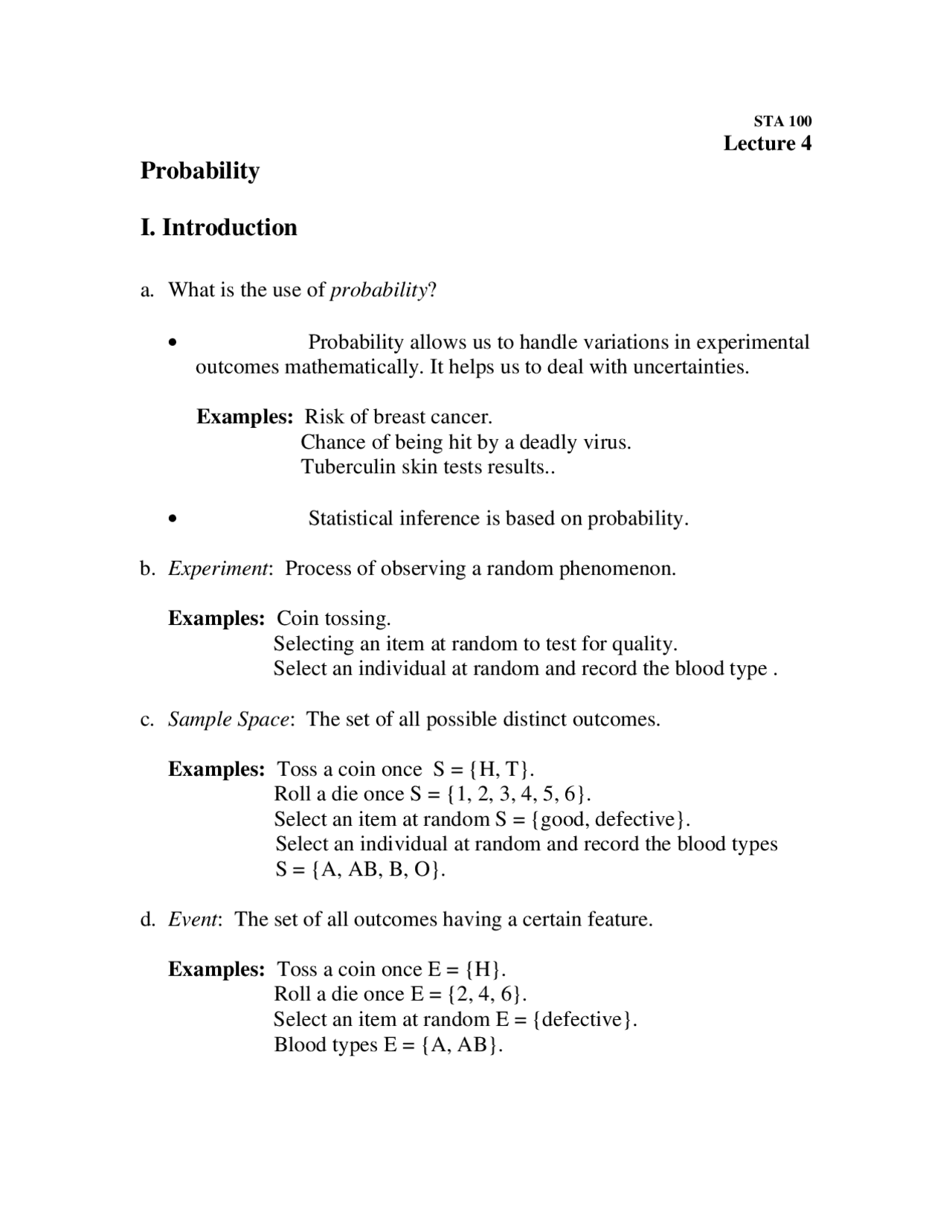 Lecture Notes on Probability - Applied Statistics for Biological ...