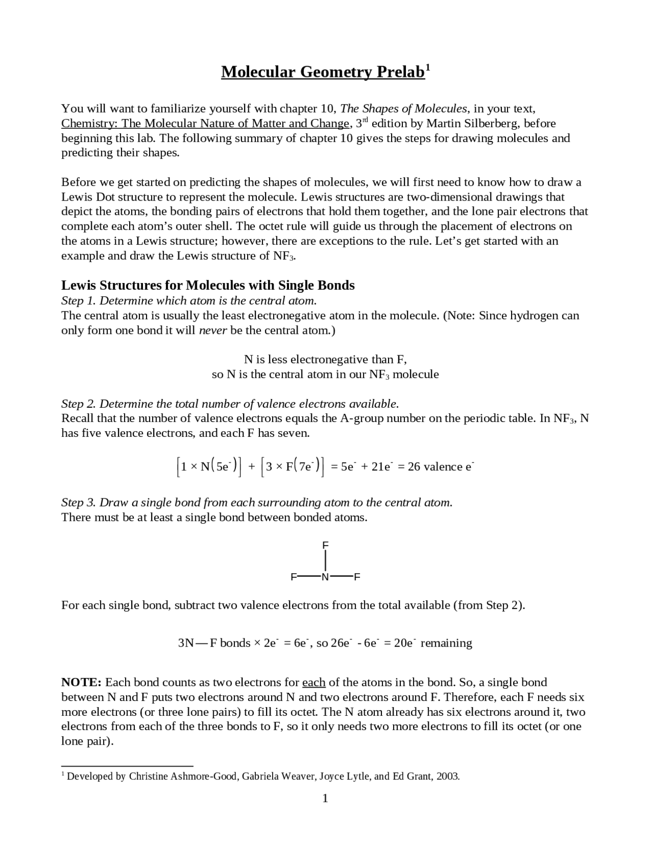 Molecular Geometry Pre Lab - Experimental Chemistry II | CHEM C1260 ...