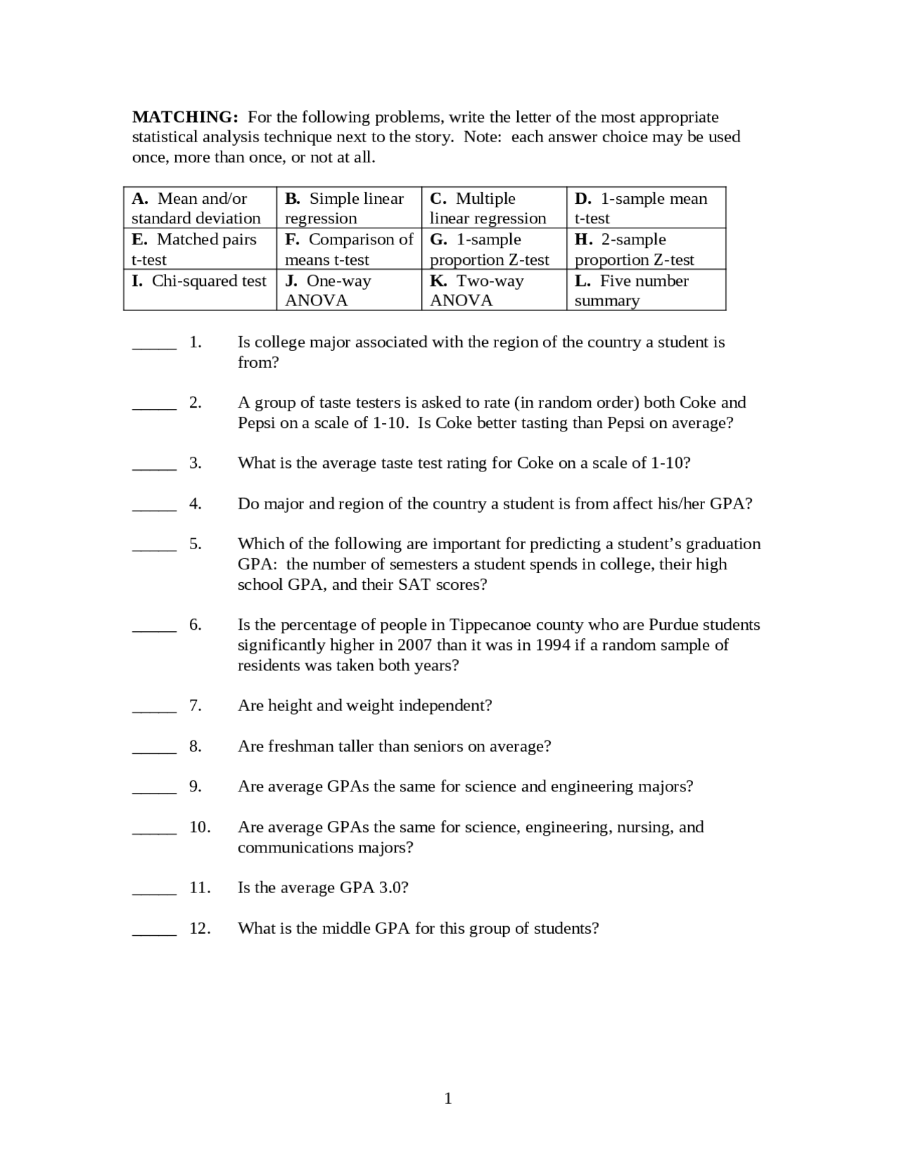Elementary Statistical Methods Final Exam Stat 30100 Docsity