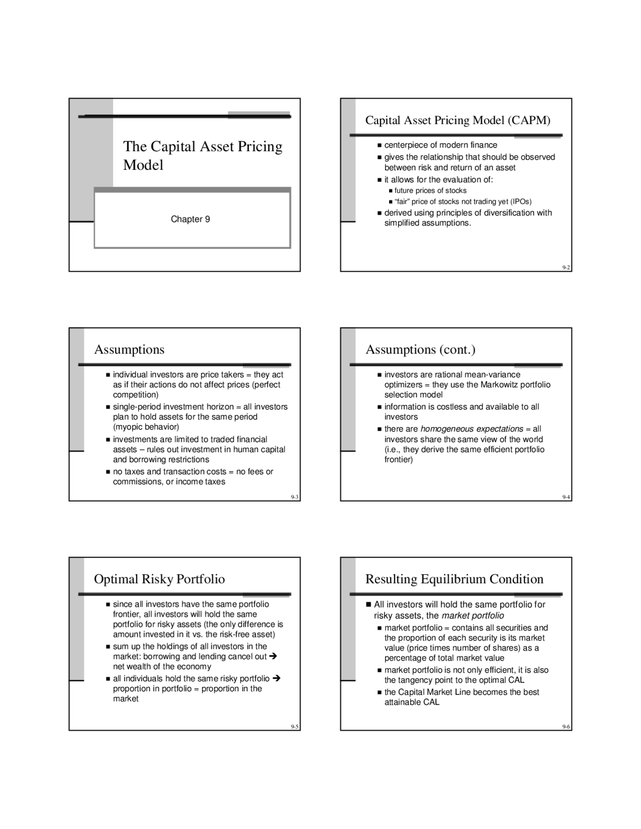 The Capital Asset Pricing Model Lecture Slides Econ 435 Docsity