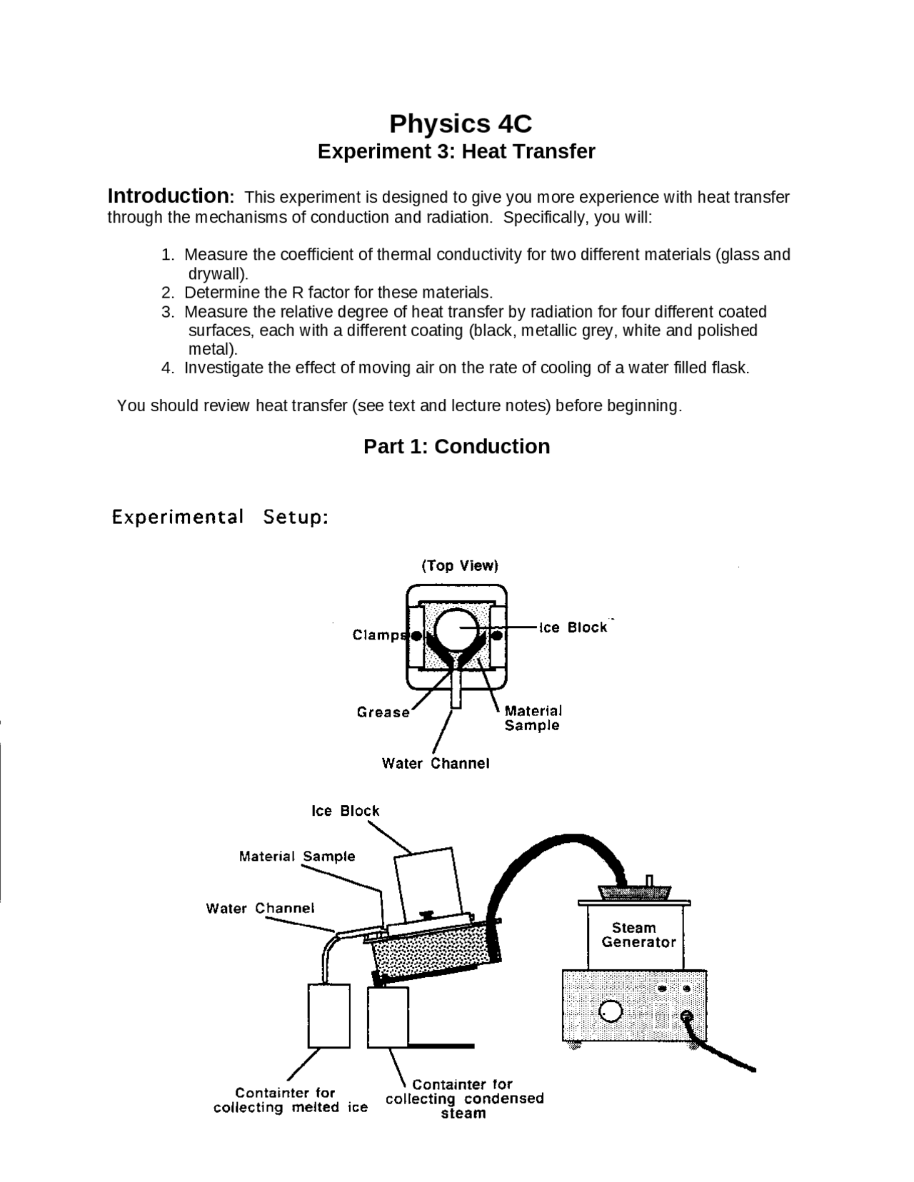 Experiment 3 Heat Transfer Principles Heat And Waves Phys 0004c