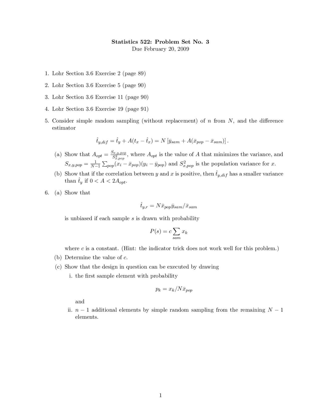 Problem Set 3 Sampling And Survey Techniques Stat 52200 Docsity