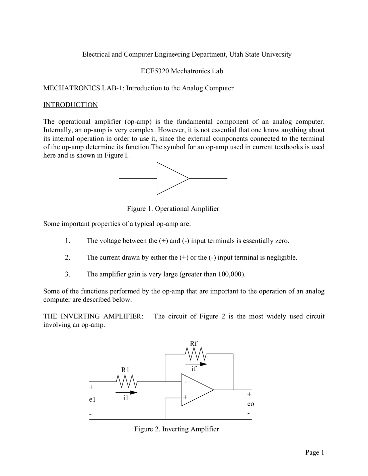 Introduction To The Analog Computer Lab 1 Ece 5320 Docsity