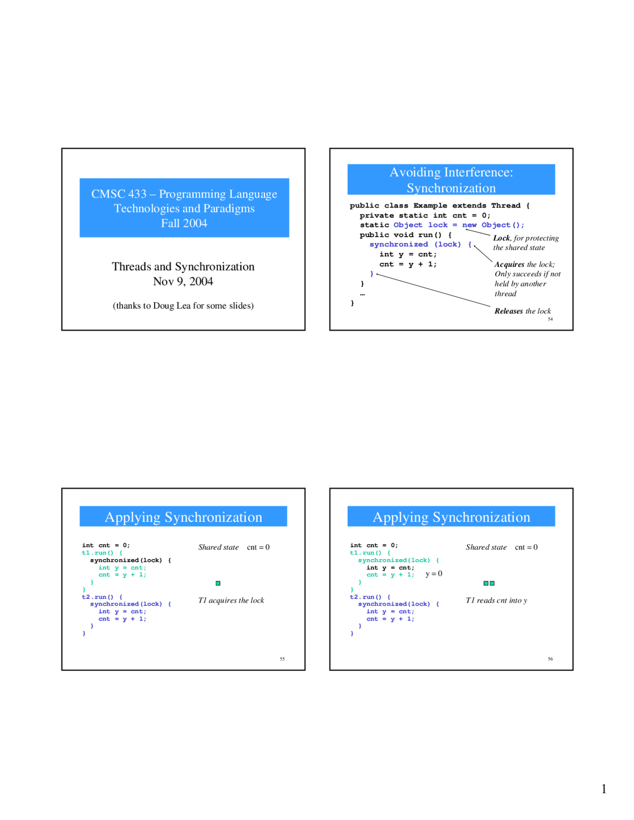 Threads and Synchronization - Lecture Slides | CMSC 433 - Docsity Threads and Synchronization - Lecture Slides | CMSC 433 - Docsity