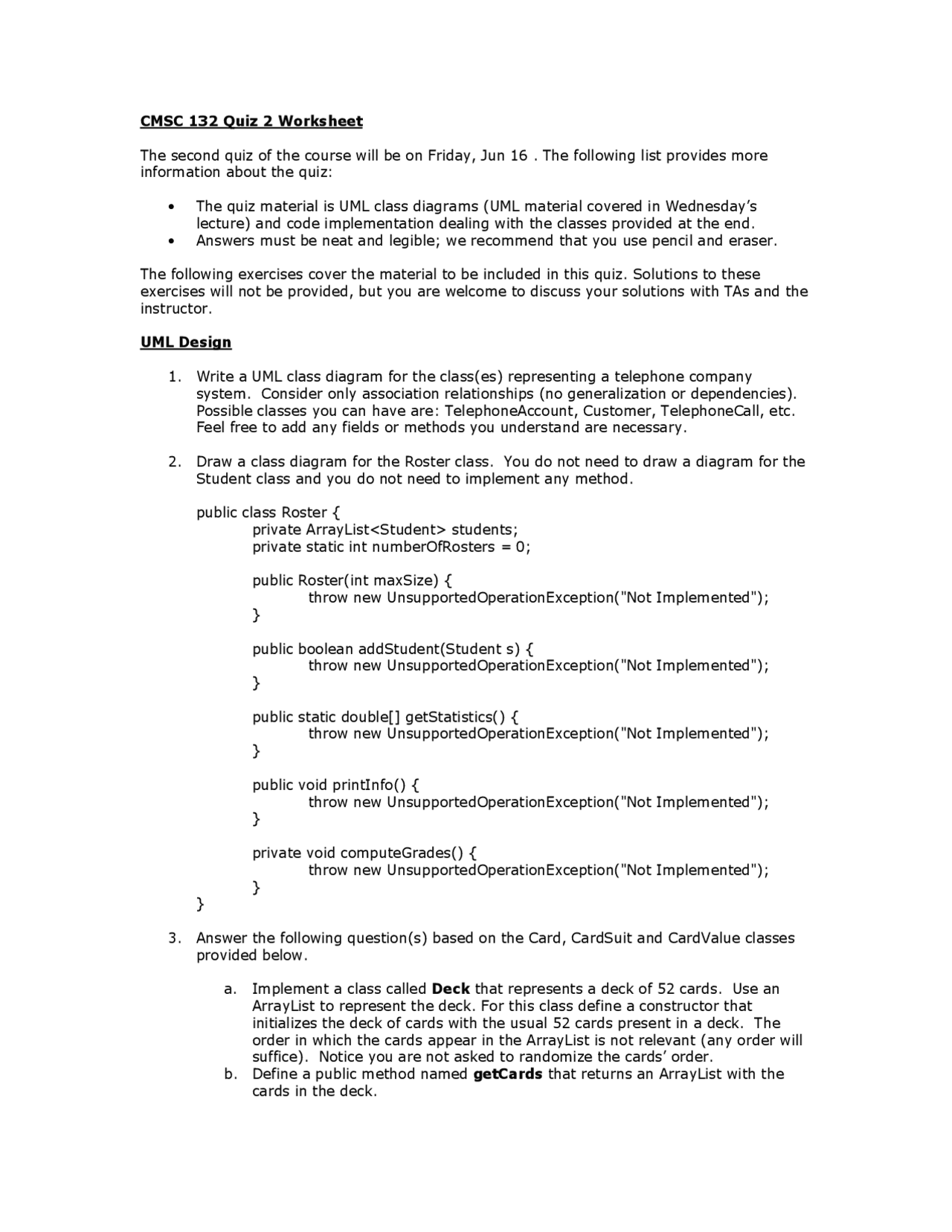 Quiz 2 Worksheet Object Oriented Programming Ii Cmsc 132 Docsity 5293