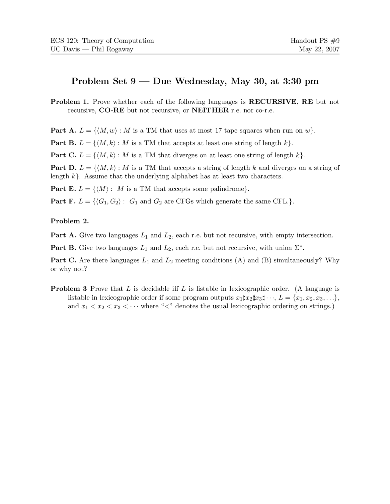 Practice Assignment 9 Theory Of Computation Ecs 120 Docsity