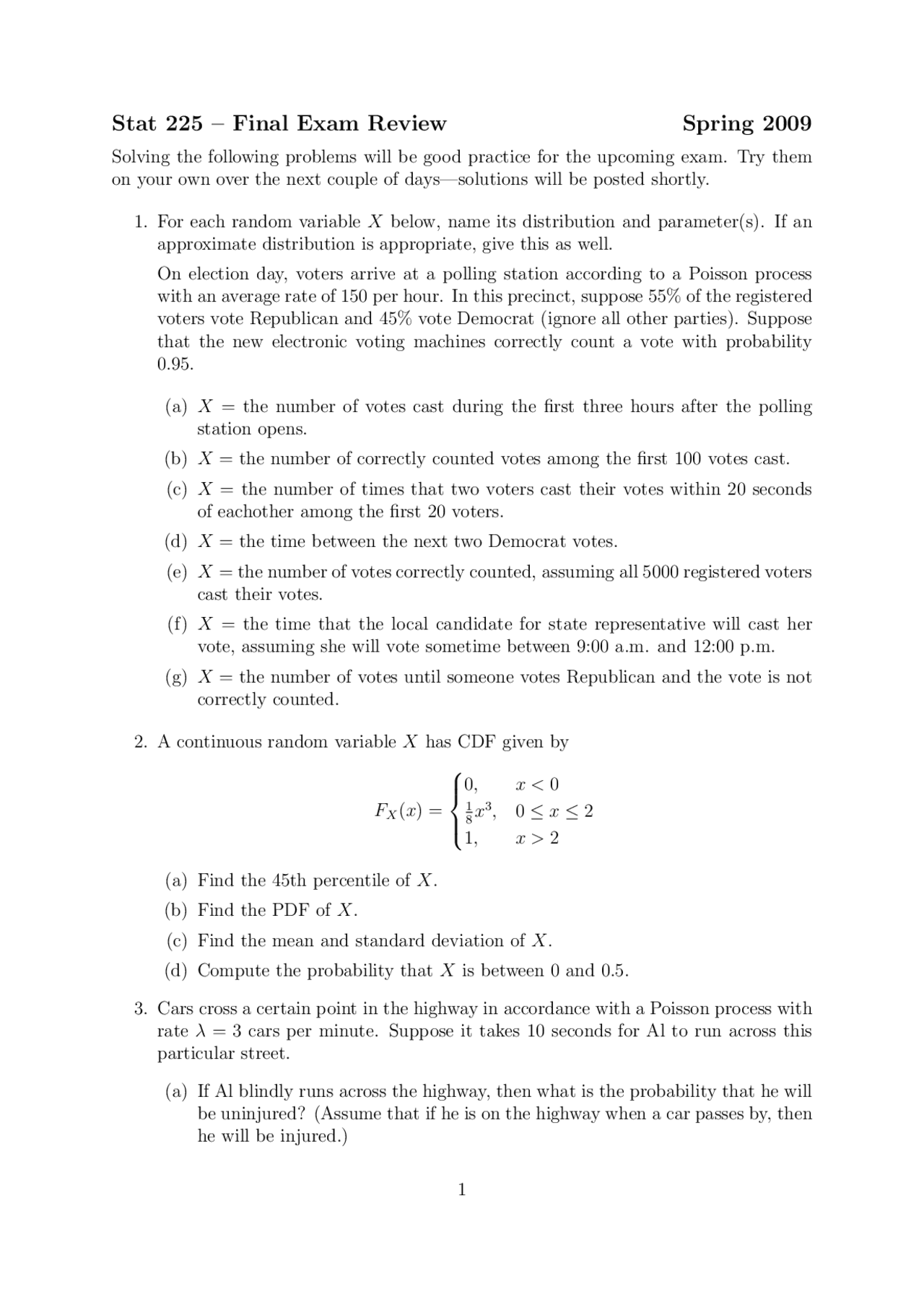 Final Exam Review, Practice Questions - Introduction To Probability Models | STAT 22500 | Study ...