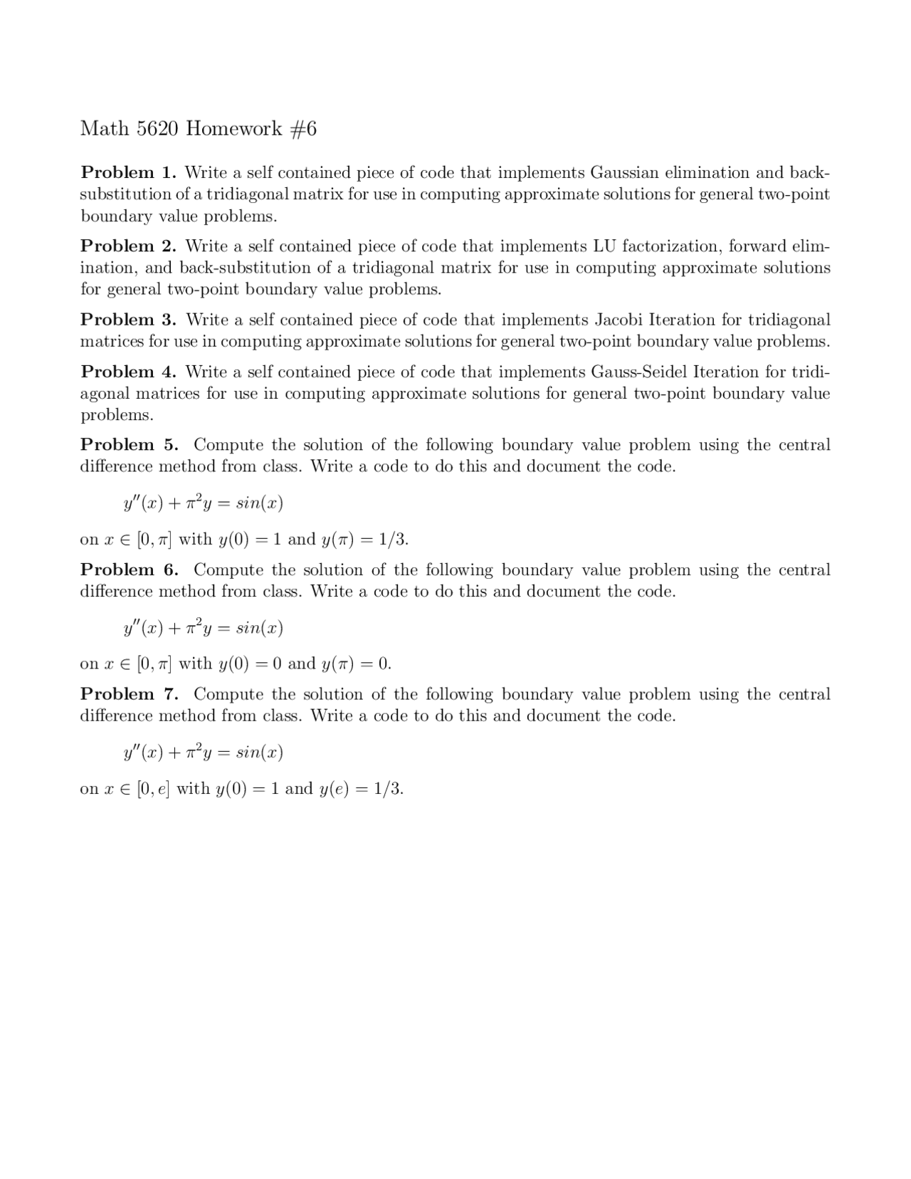 Numerical Solution Of Differential Equations Assignment 6 Questions