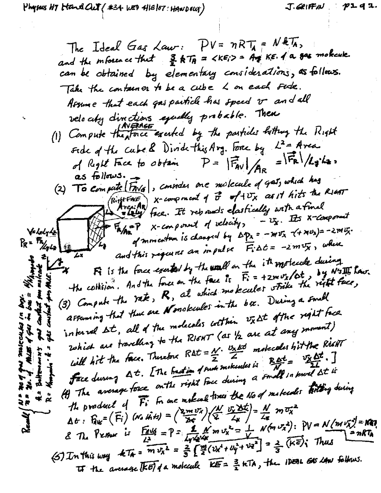 The Ideal Gas Law - Handwritten Notes | PHYS 117 - Docsity