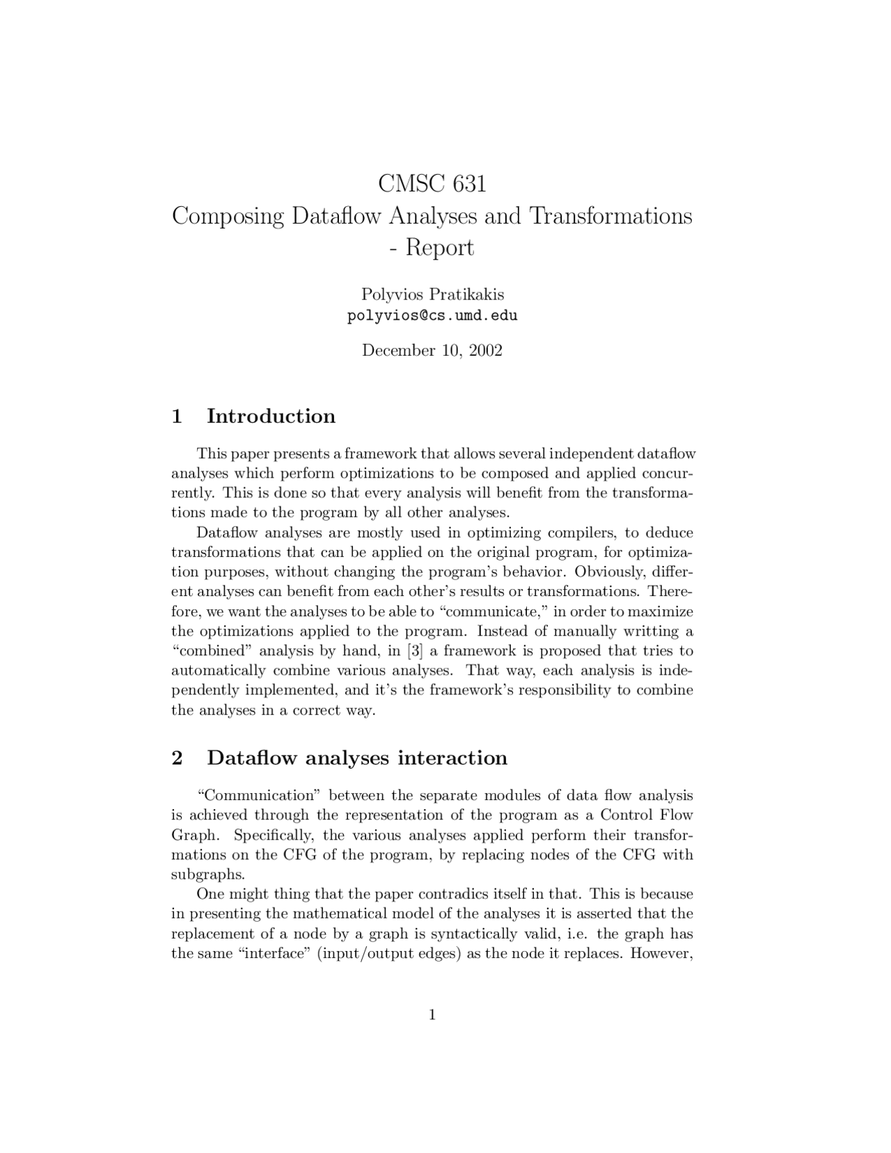 Composing Data Flow Analyses And Transformations Report Cmsc 631