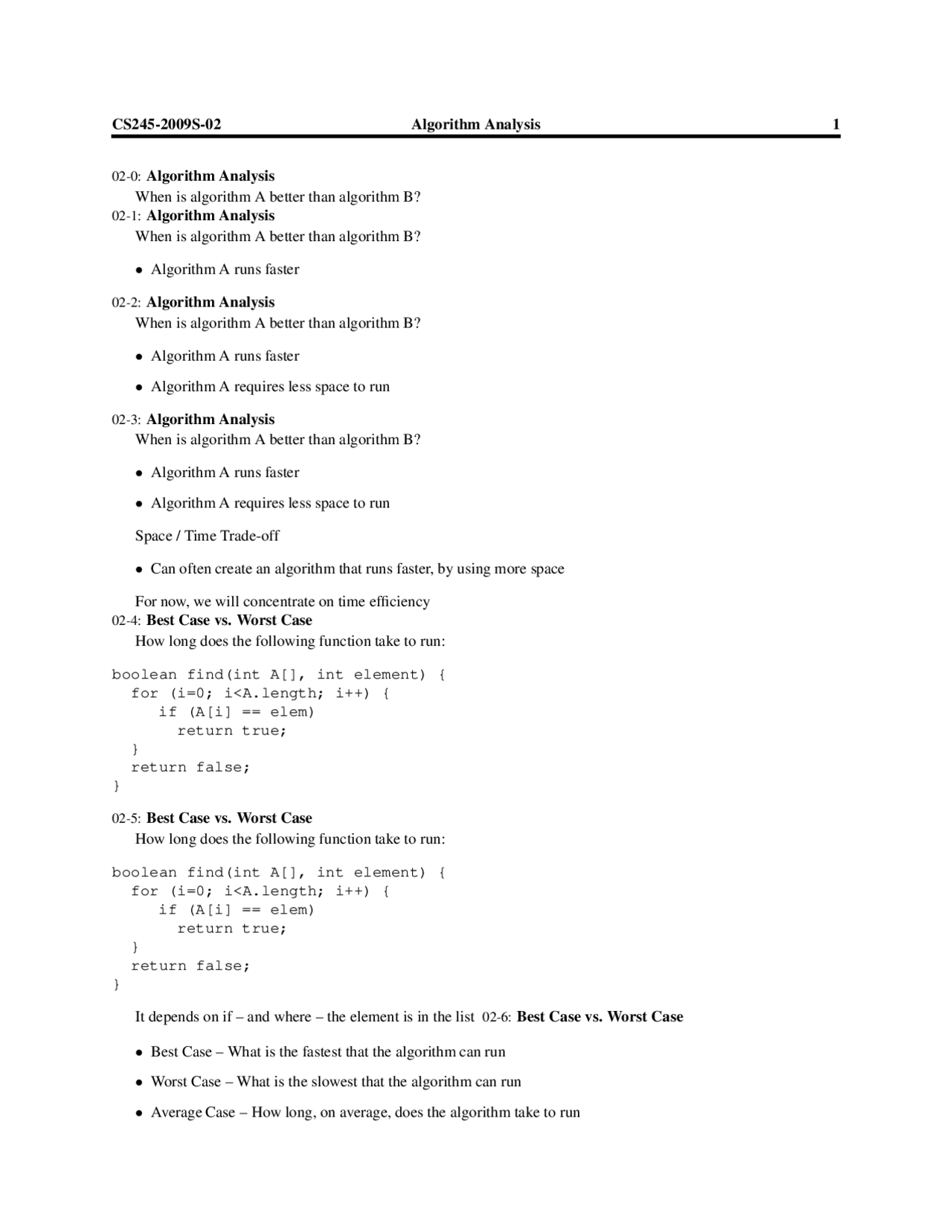 Algorithm Analysis Data Structure Algorithms Handout Cs 245 Docsity