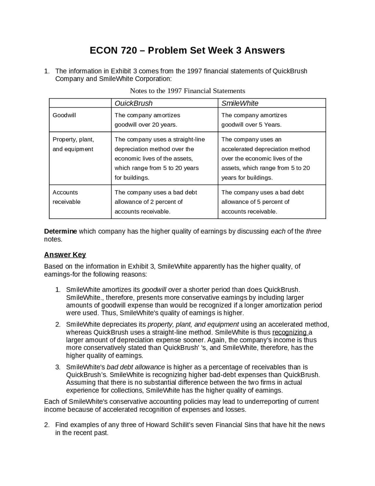 Problem Set 3 With Answer Key Equity Valuation Econ 720 Docsity