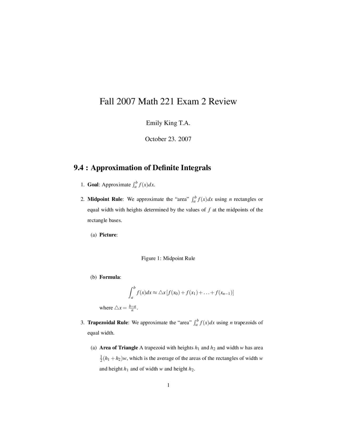 Exam 2 Review Approximation Of Definite Integrals Calculus Ii
