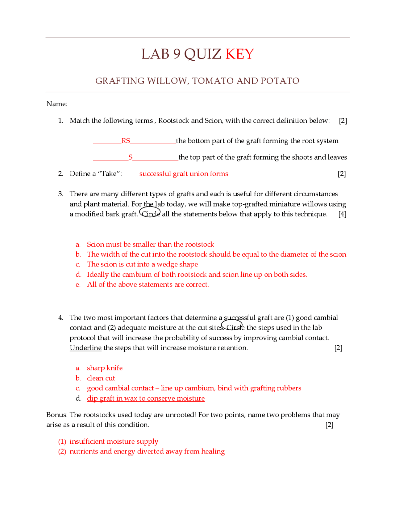 4 Questions On Plant Propagation With Lab 9 Hort 20100 Docsity
