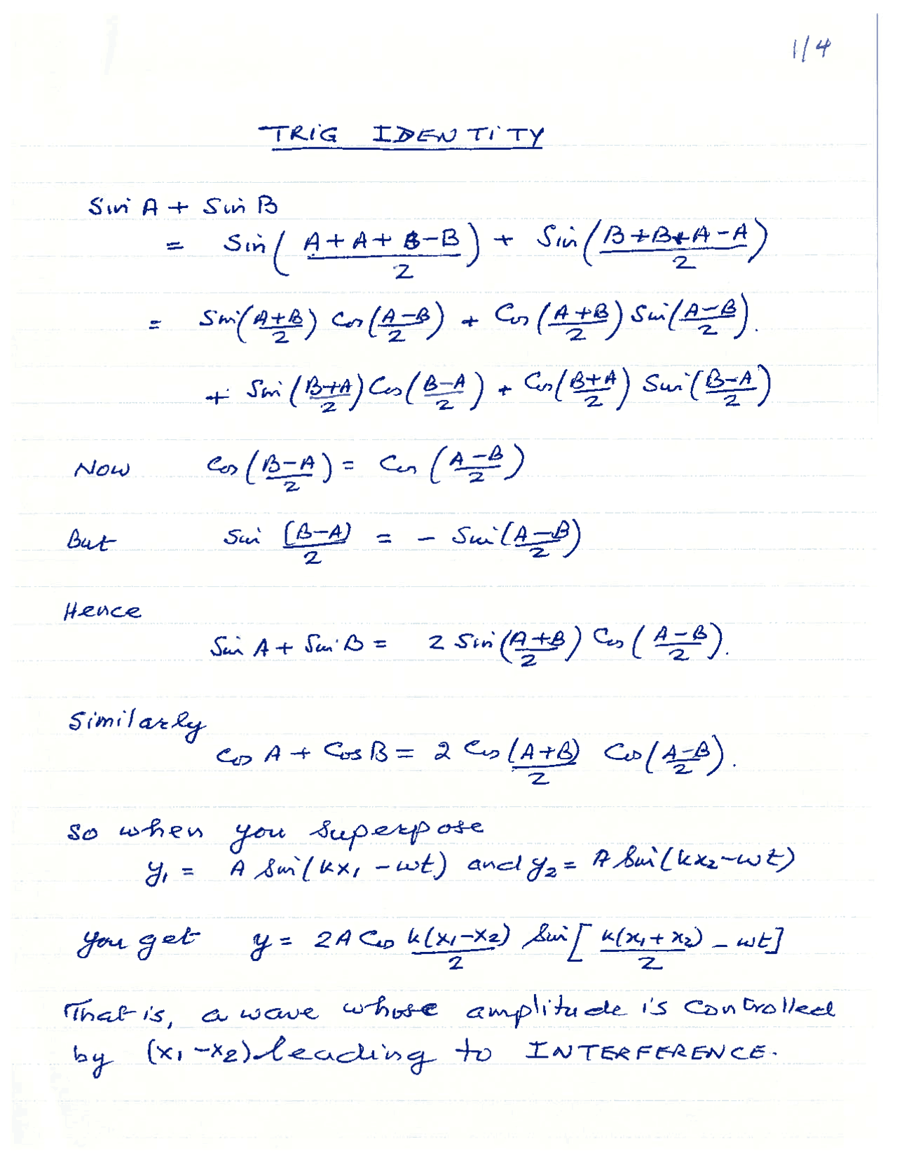 Trigonometry Identify in Fundamentals Physics II - Handwritten Notes ...