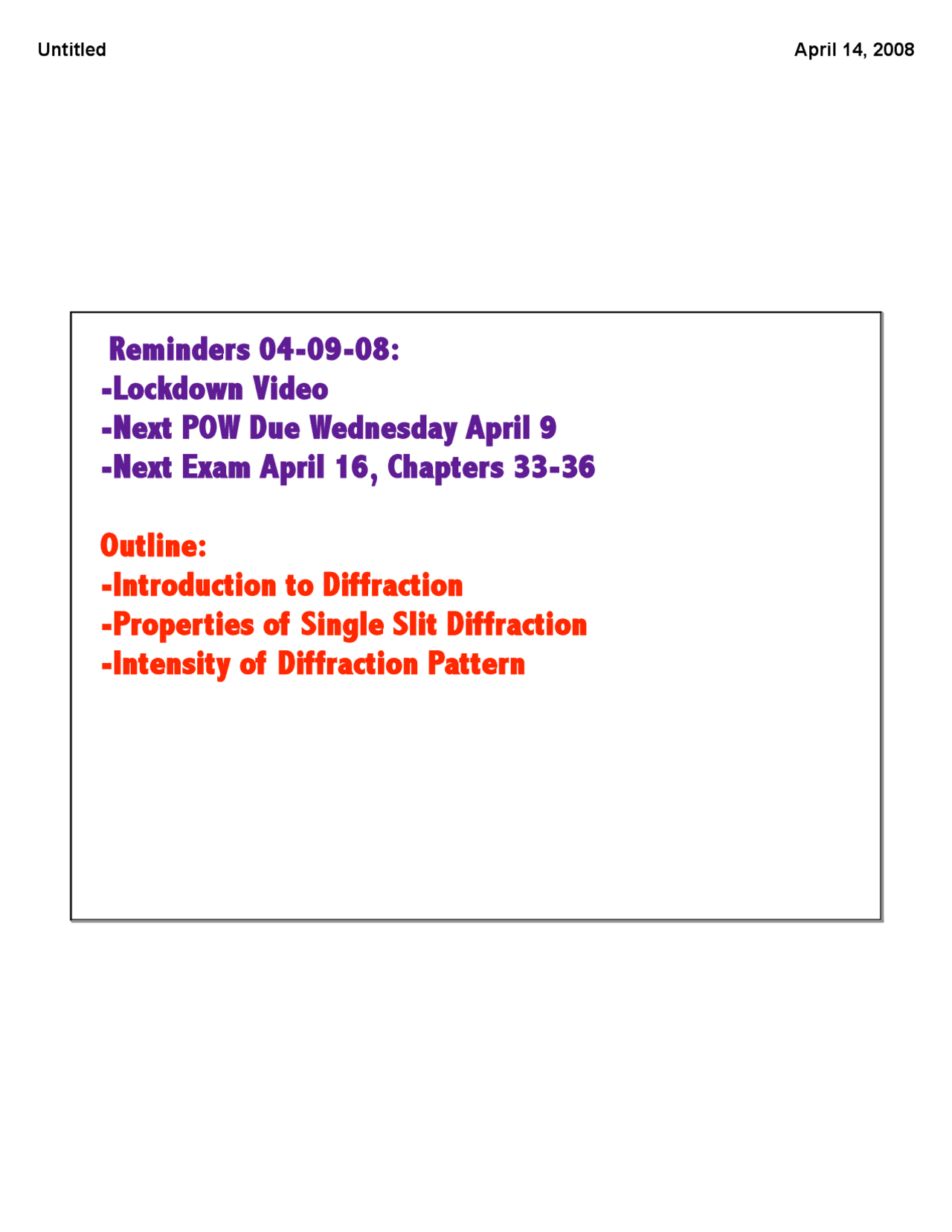 Lecture Slides On Introduction To Diffraction Phys 0004c Docsity