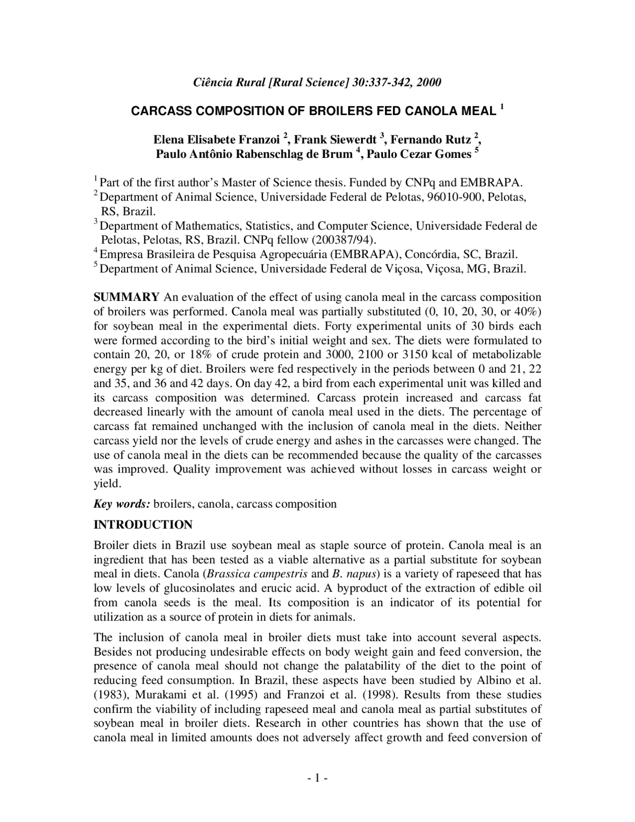 Carcass Composition of Broilers Fed Canola Meal | ANSC I | Papers ...
