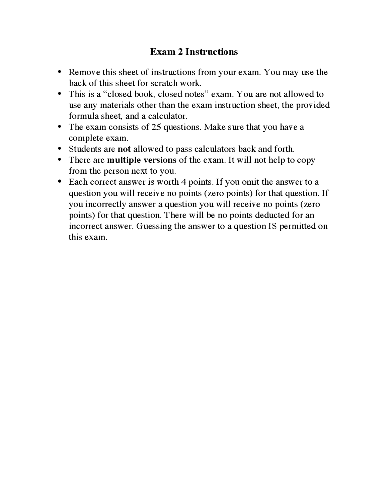 Practice Exam 2 And Instructions Elementary Statistical Inference