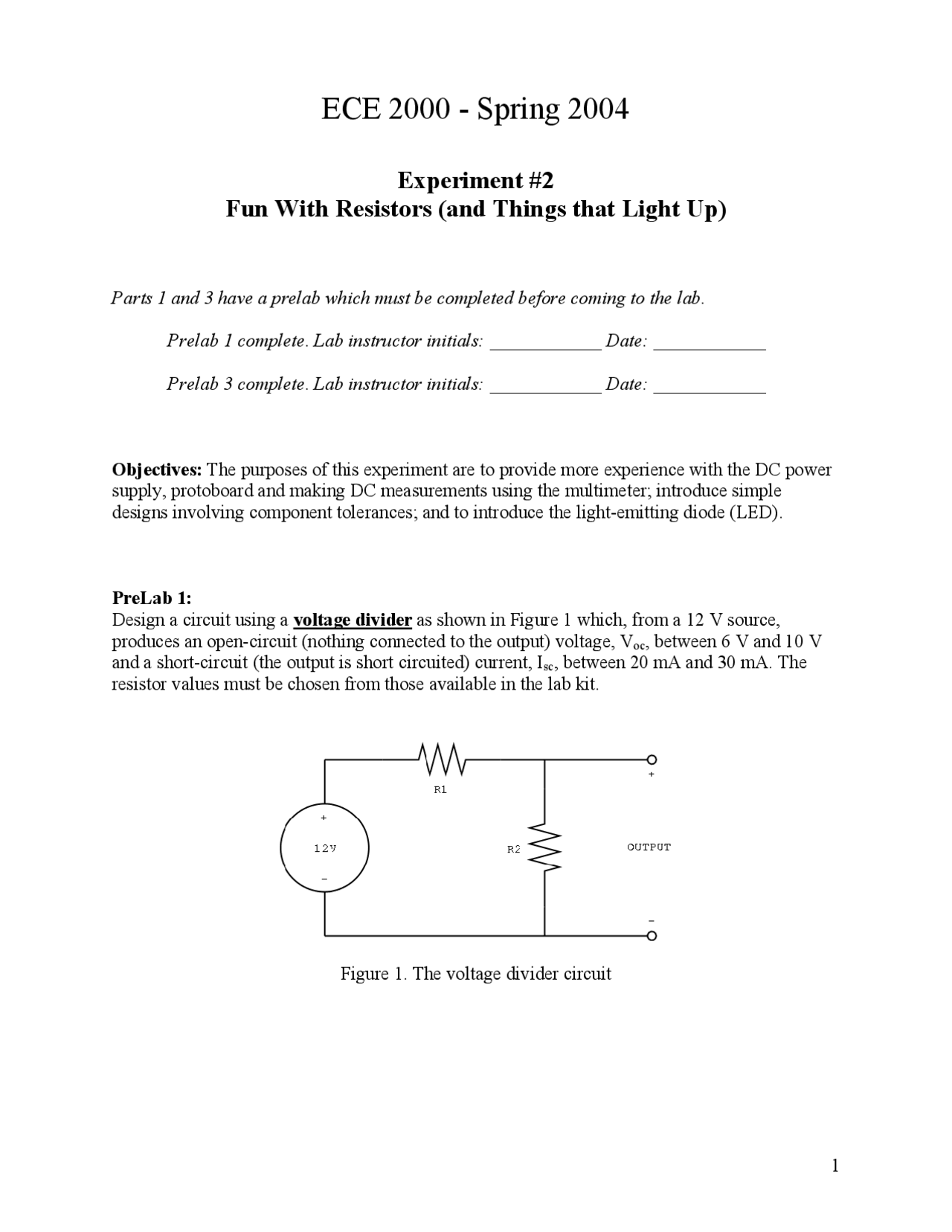 Fun with Resistors - Experiments 2 | ECE 2000 | Lab Reports Electrical ...