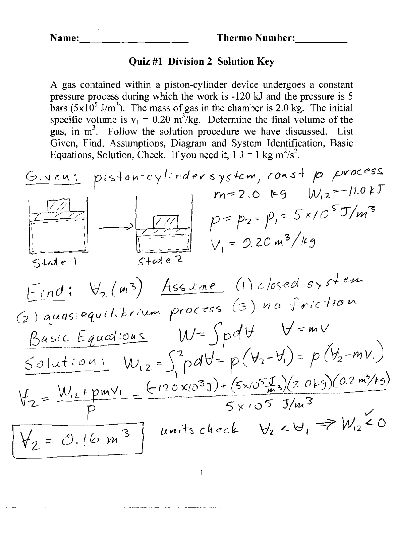 Quiz 1 Questions With Answers Thermodynamics I Me 20000 Docsity