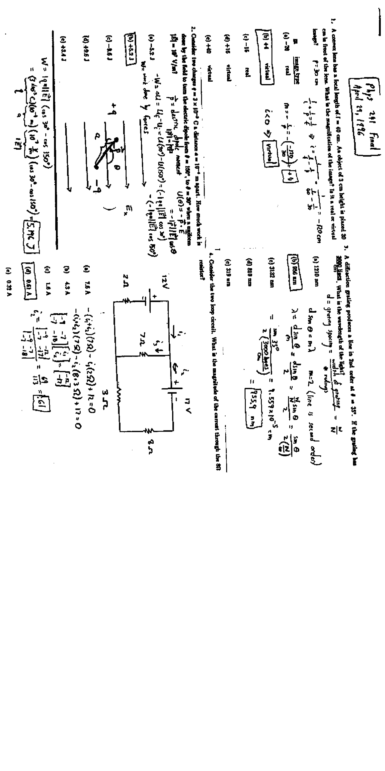 Questions With Answer Final Exam Electricity And Optics Phys 24100