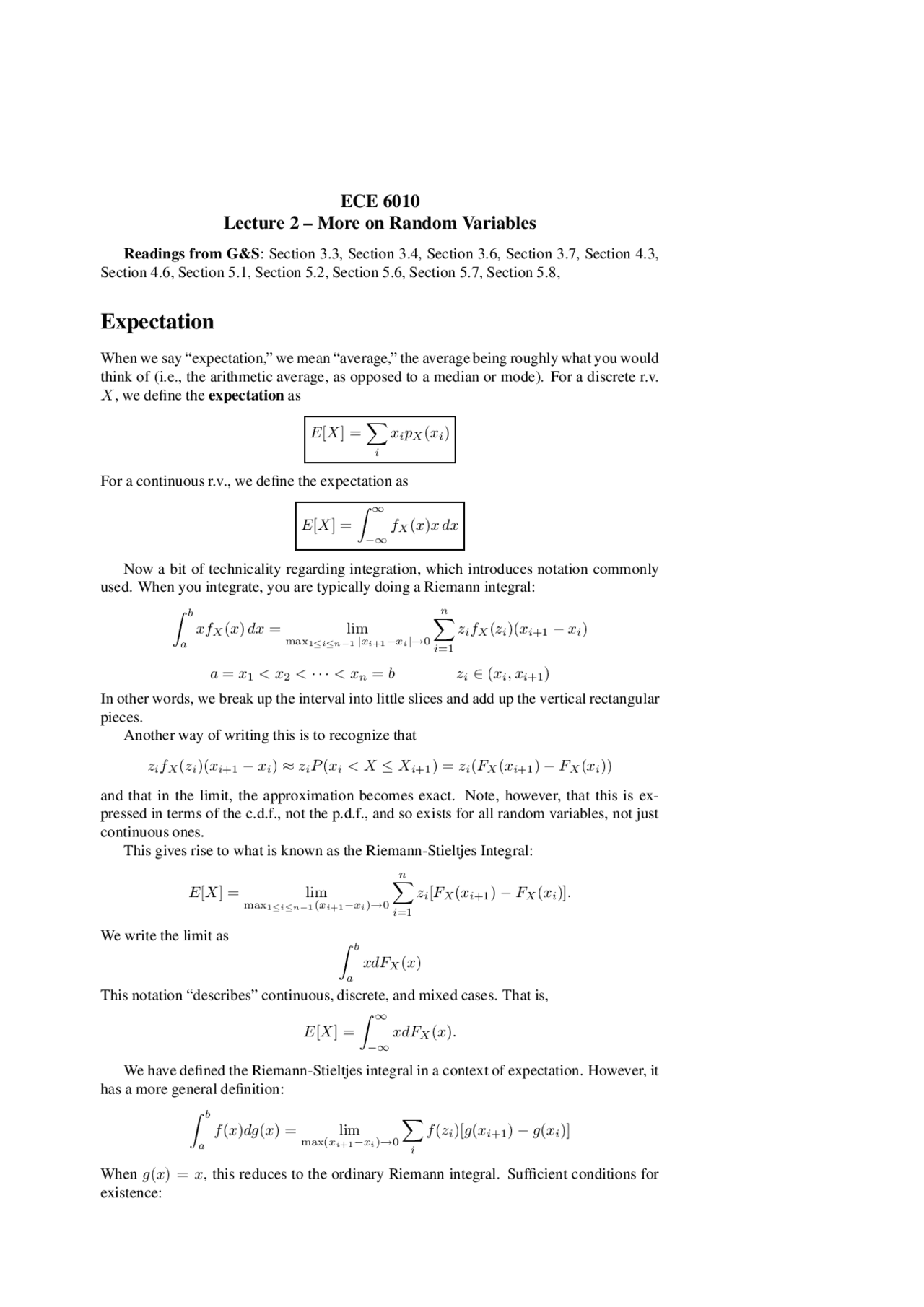 Random Variable Stochastic Processes In Electronic Systems Ece 6010