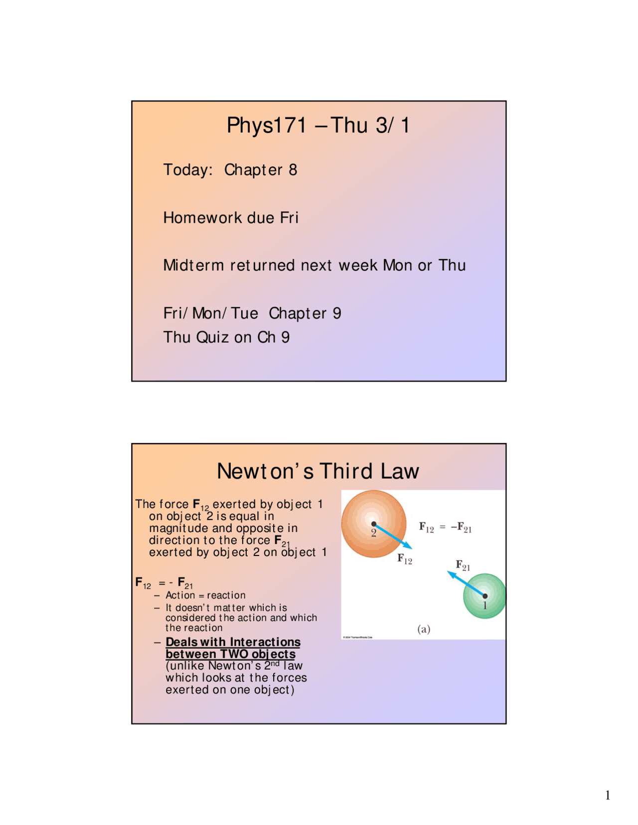 Newton's Third Law: Action and Reaction | Assignments Physics | Docsity