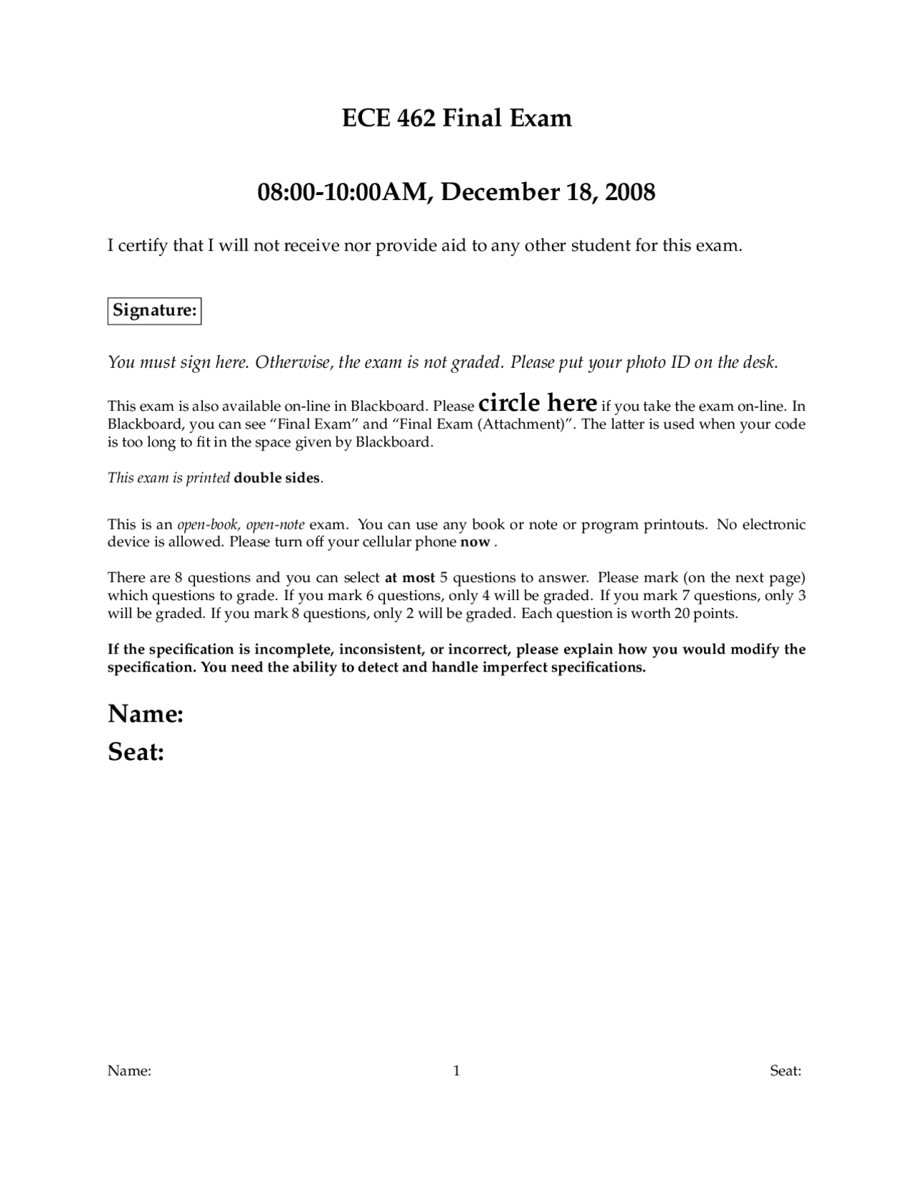 Review Sheet For Final Exam Object Oriented Programming Ece 46200
