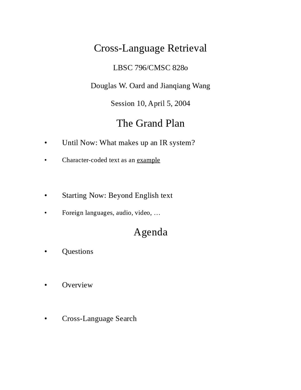 Class Language Retrieval The Grand Plan Lbsc 796 Docsity