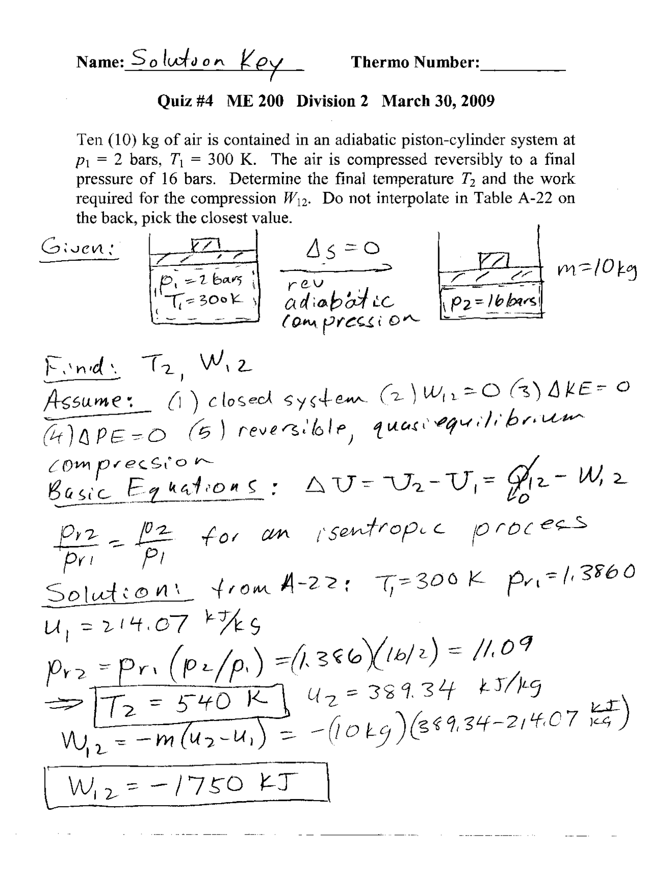 Quiz 4 Questions On Thermodynamics I With Solutions Me 20000 Docsity