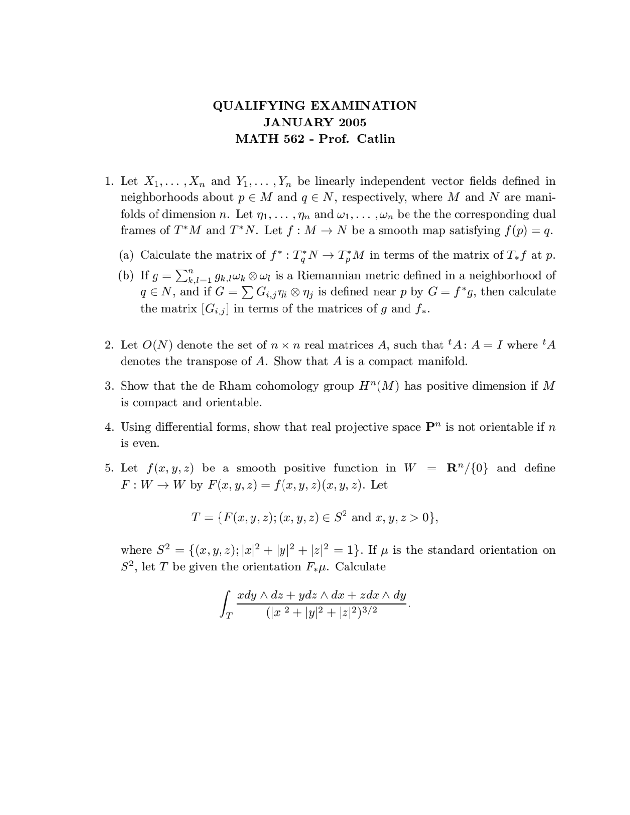 Qualifying Examination Introduction To Differential Geometrytopology