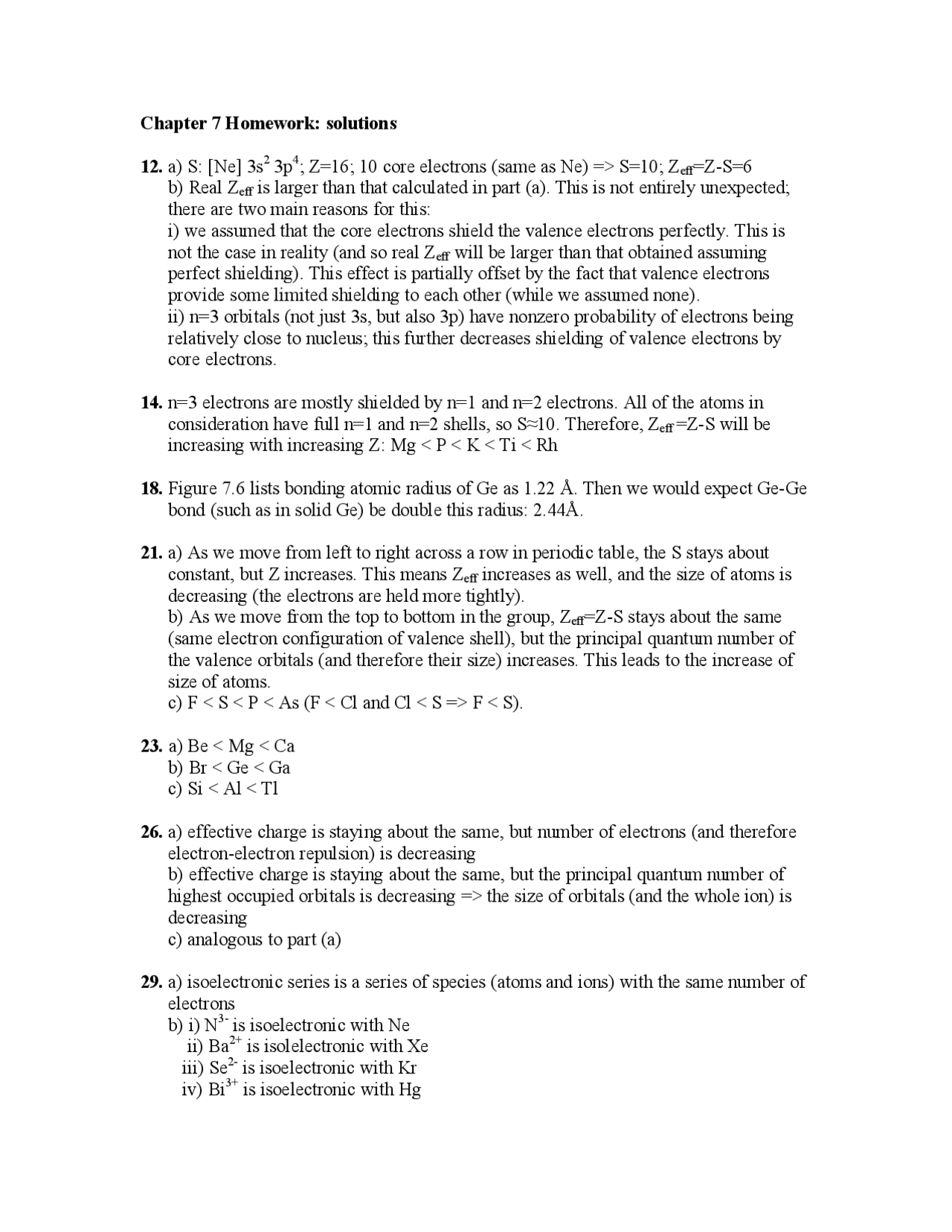 Homework 7 Solutions For Principles Of Chemistry I Chm 211 Docsity