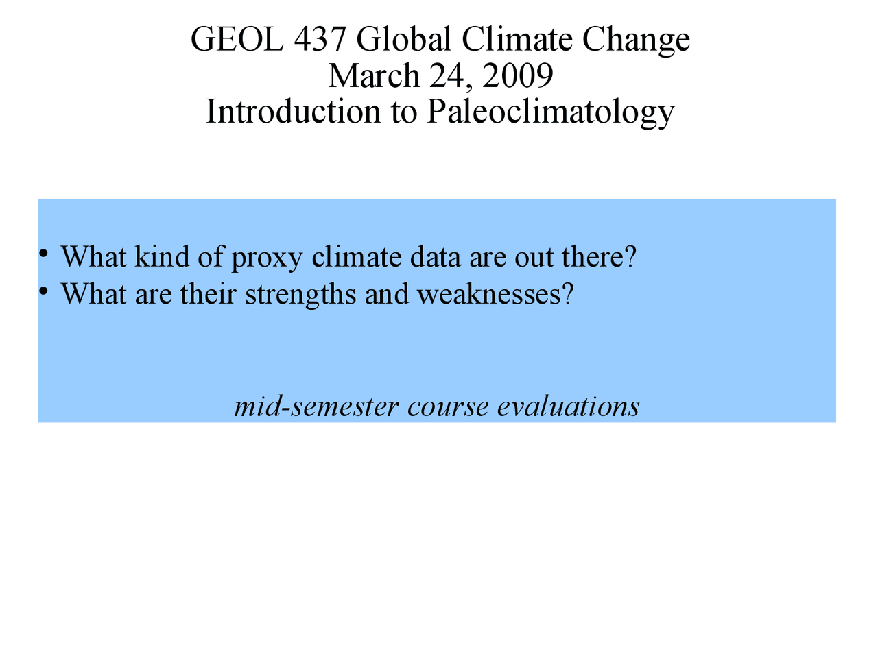 Introduction to Paleoclimatology - Lecture Notes | GEOL 437 - Docsity
