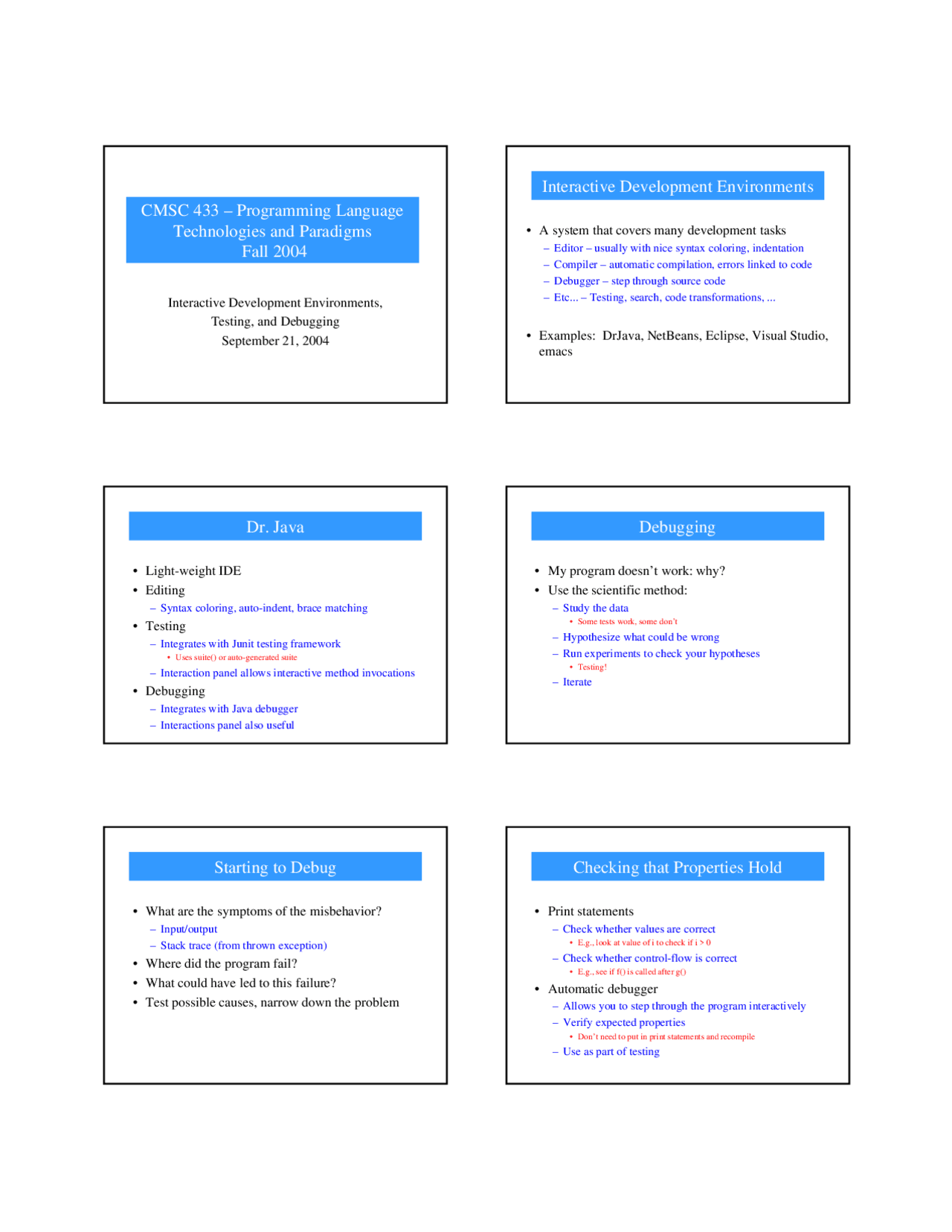 Interactive Development Environments Testing And Debugging Cmsc 433 Docsity