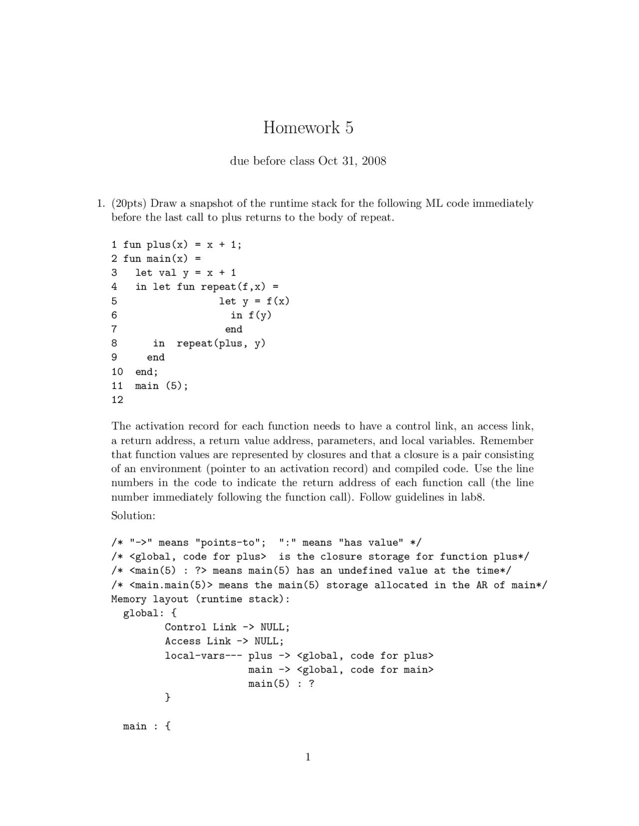 Homework 5 For Programming Languages Fall 2008 Cs 3723 Docsity