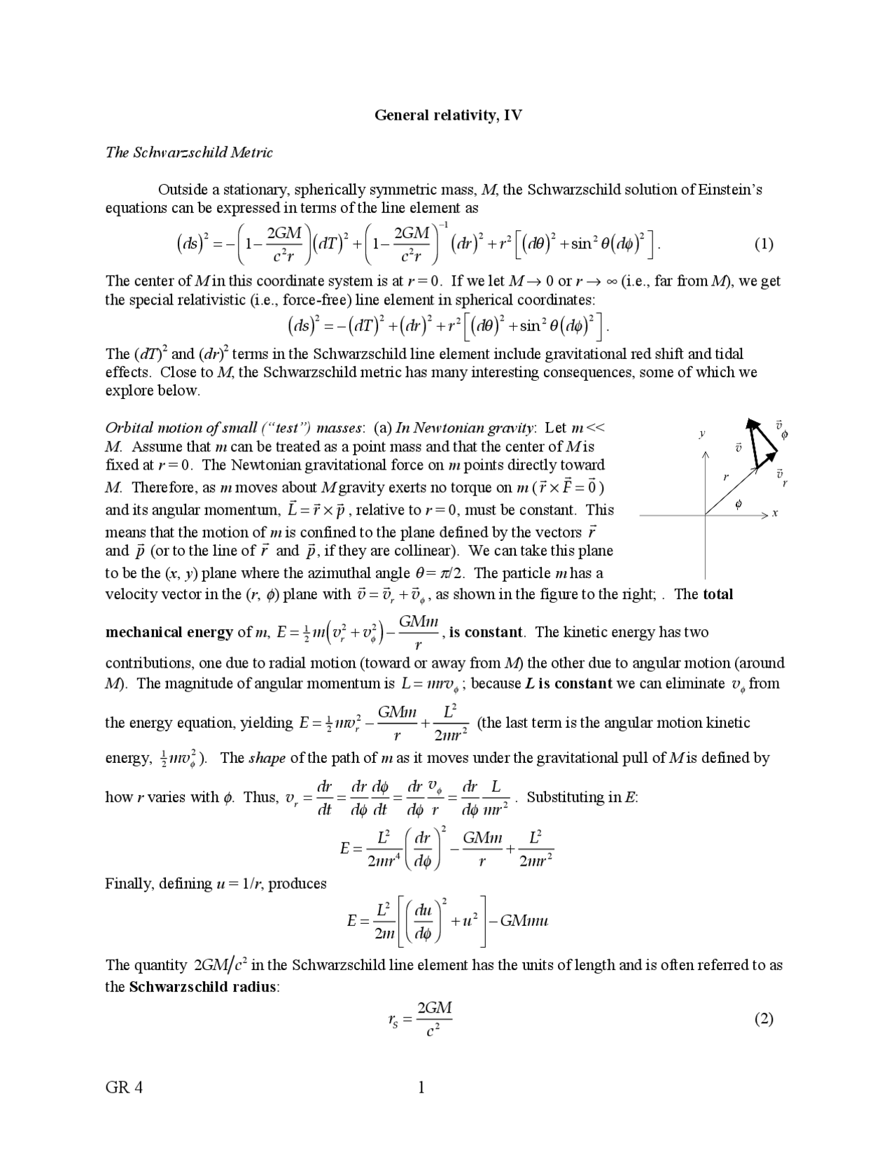 General Relativity Iv Intermediate Modern Physics Handout Phys