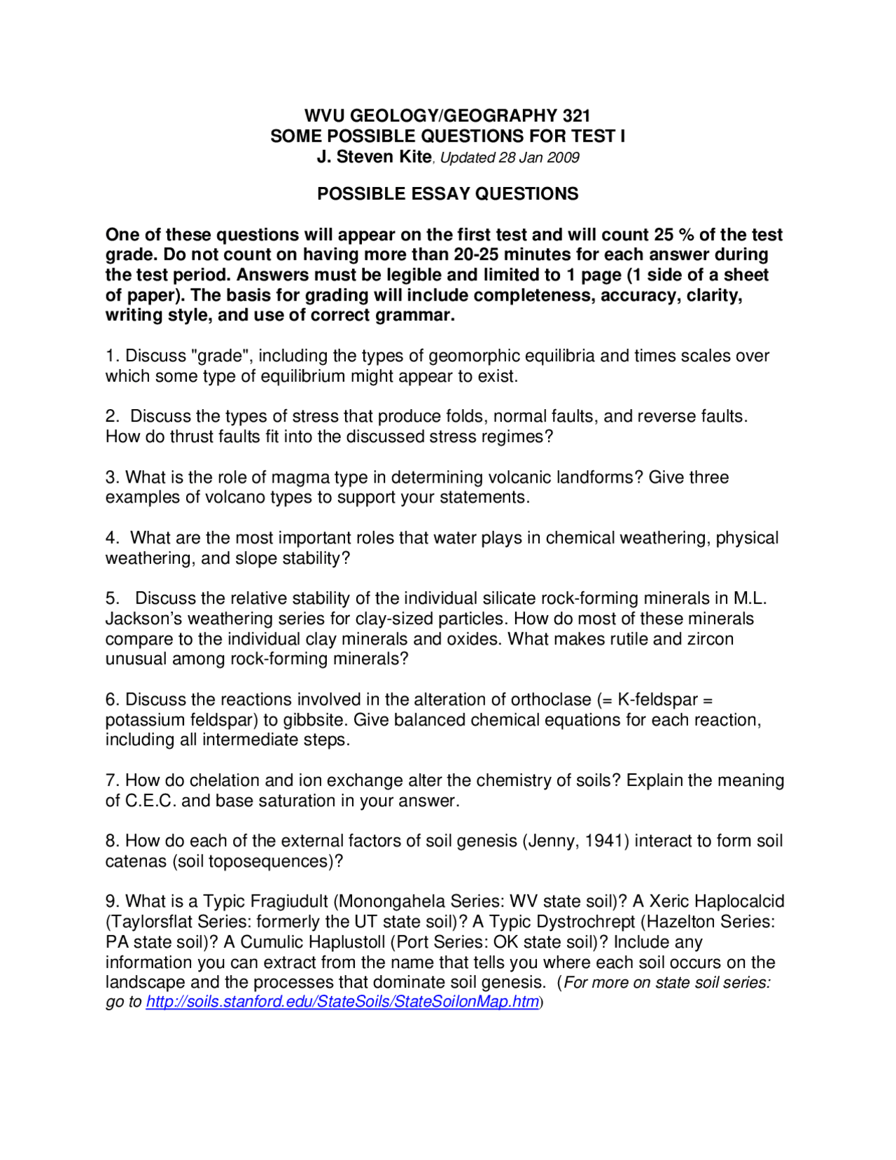 11 Questions In Exam 1 For Geomorphology Geol 321 Exams