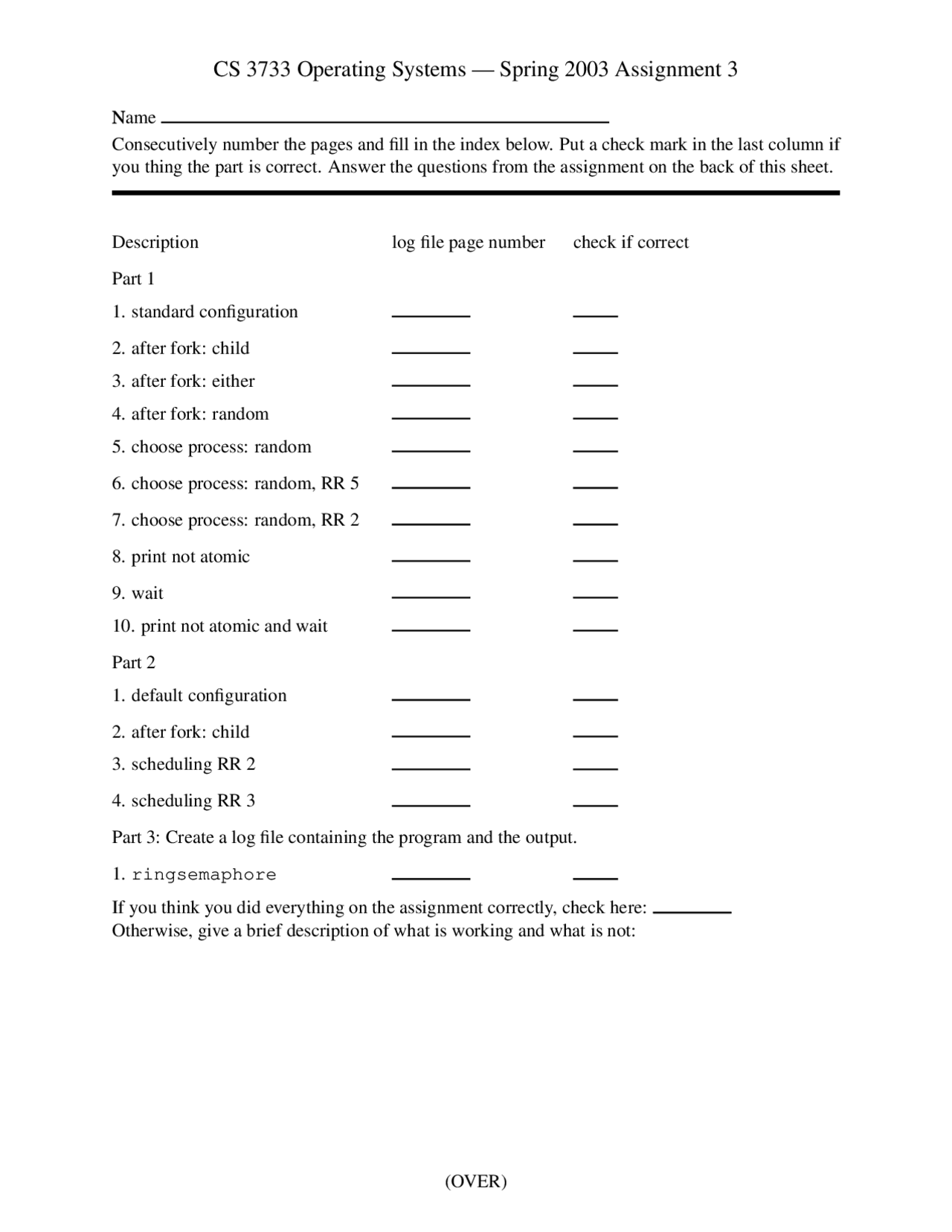 Problems on Standard Configuration in Operating System | CS 3733 - Docsity