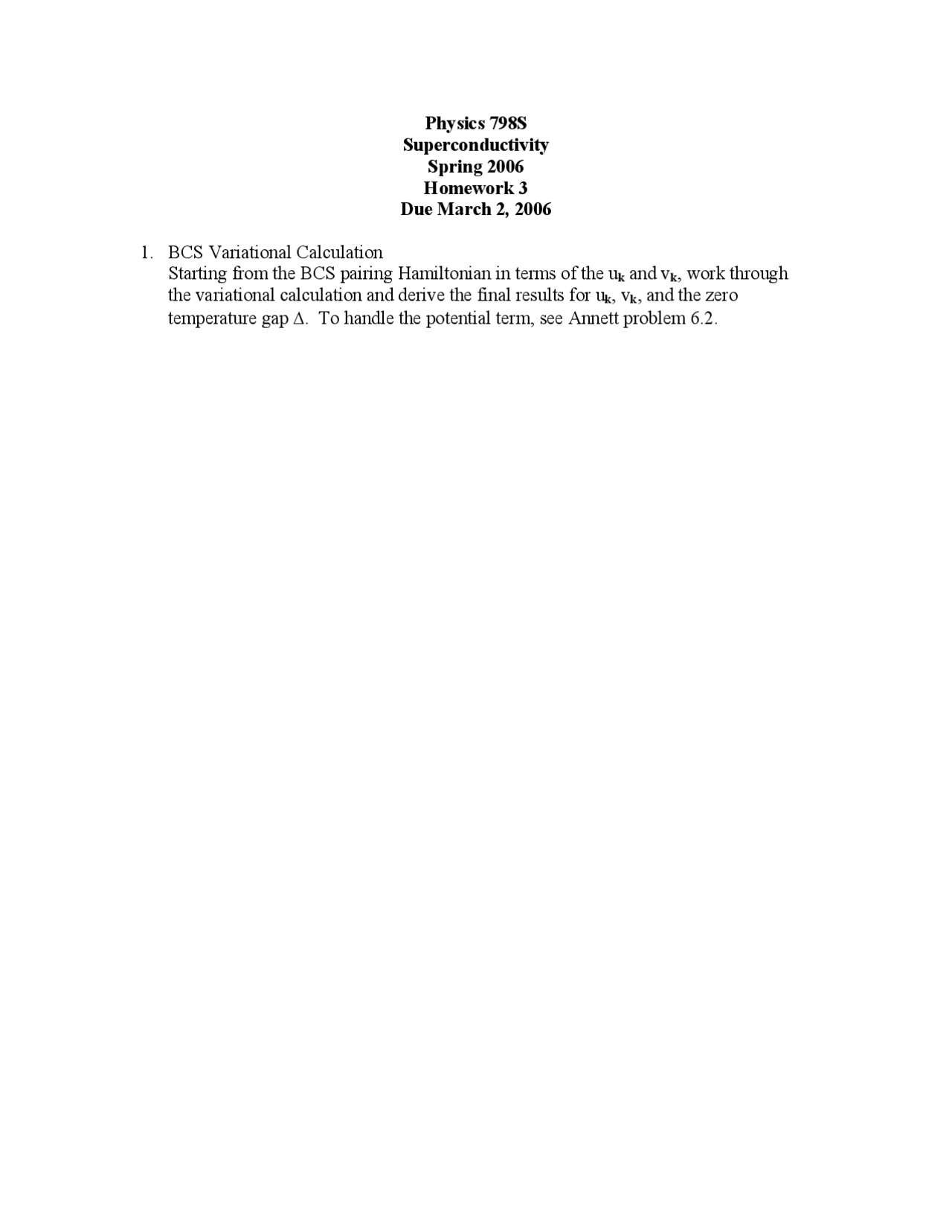 Practice Homework 3 Superconductivity Phys 798 Docsity