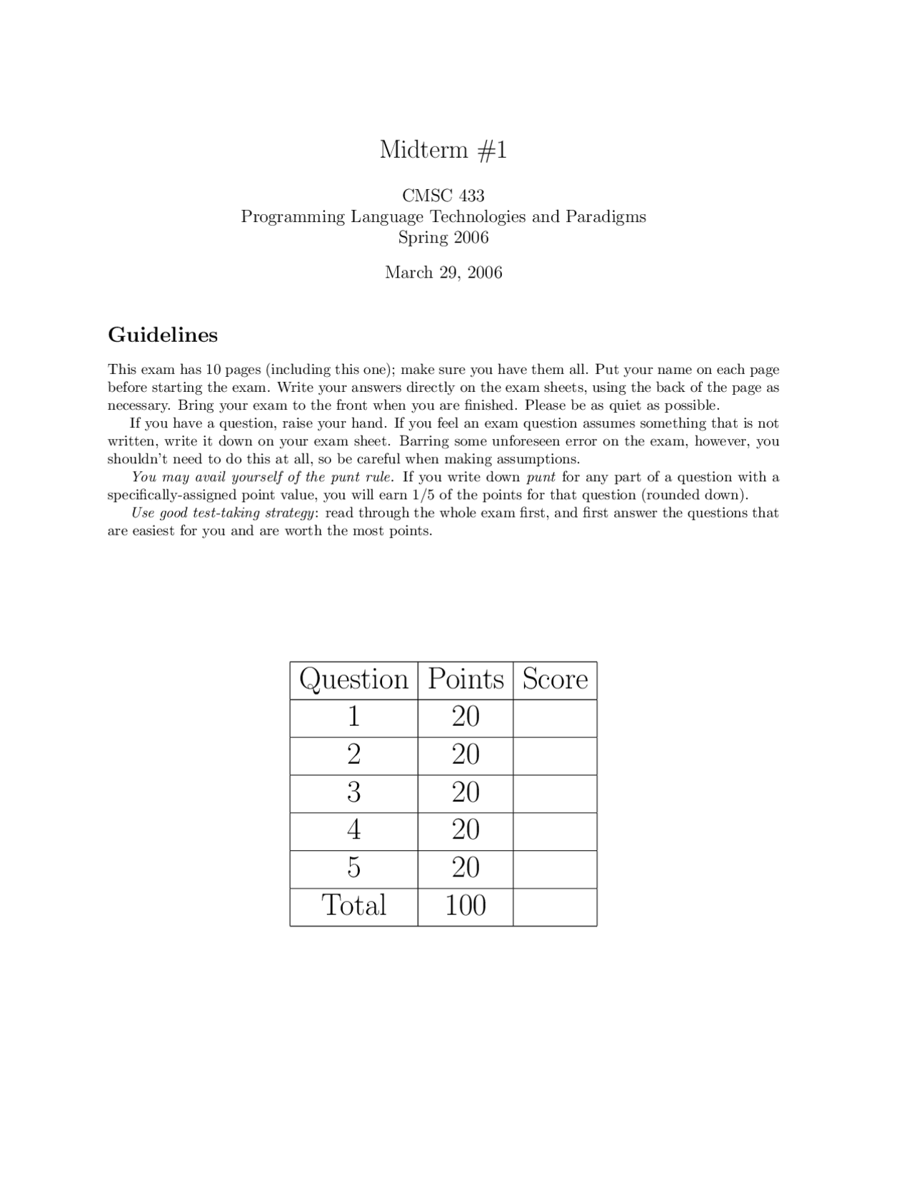 Midterm Exam For Programming Languages Technologies And Paradigms