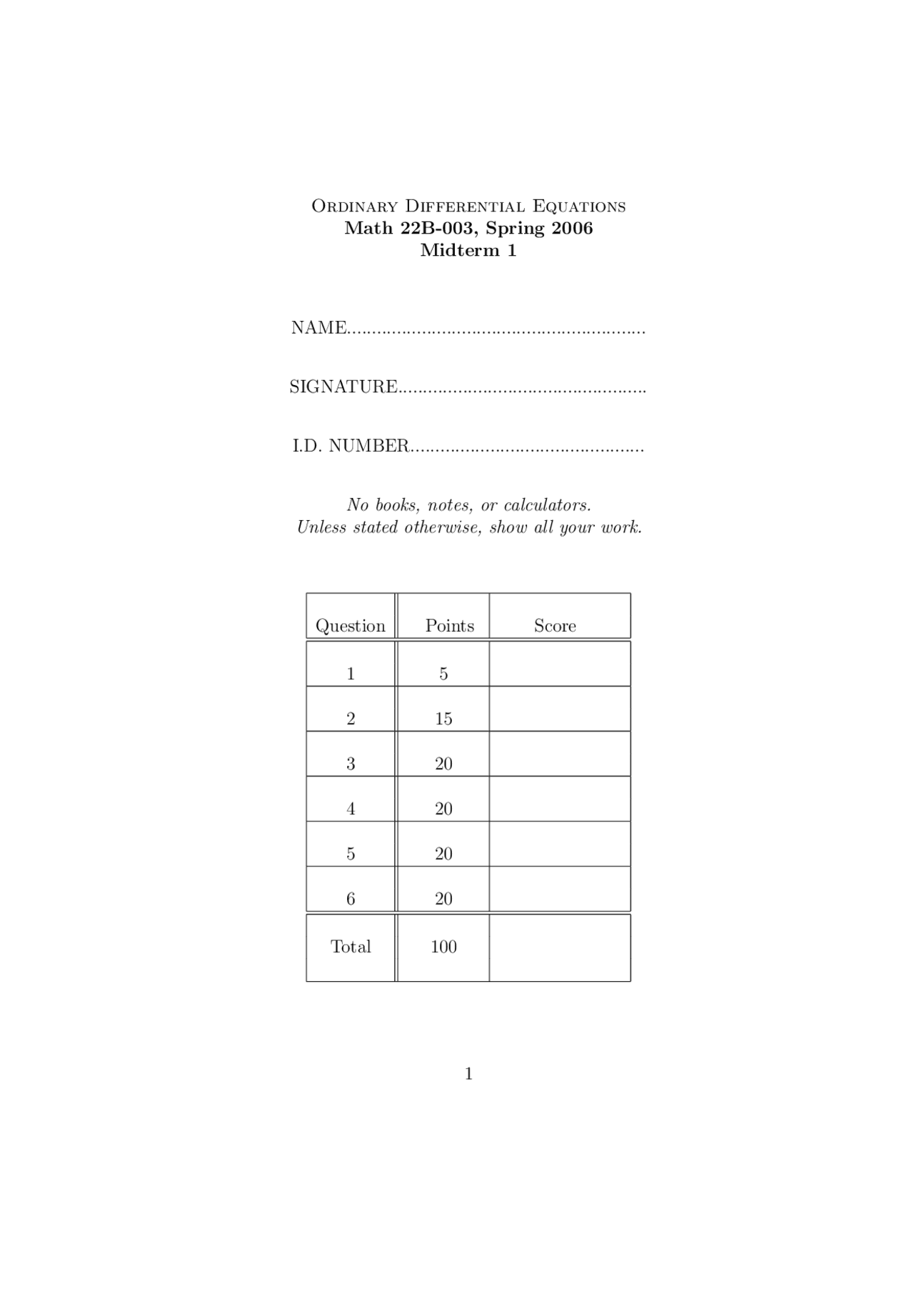 Midterm Exam Questions For Differential Equations Mat 022b Docsity