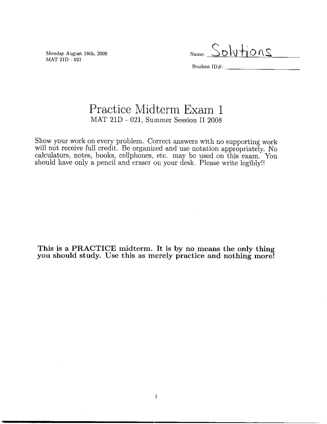 Exam 1 Questions With Solutions Vector Analysis Mat 021d Docsity