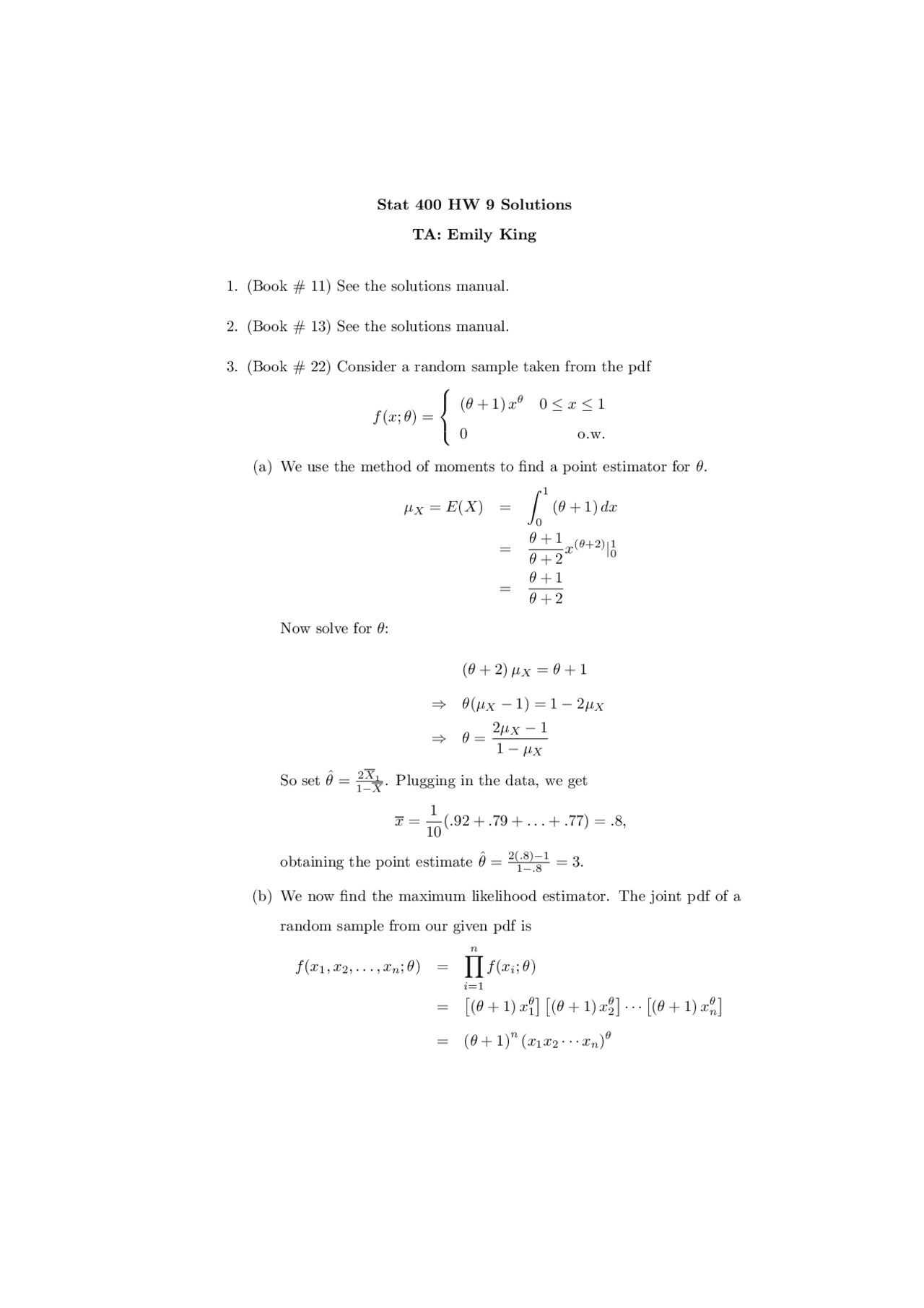 Solved Problems on Random Samples - Assignment 9 | STAT 400 ...