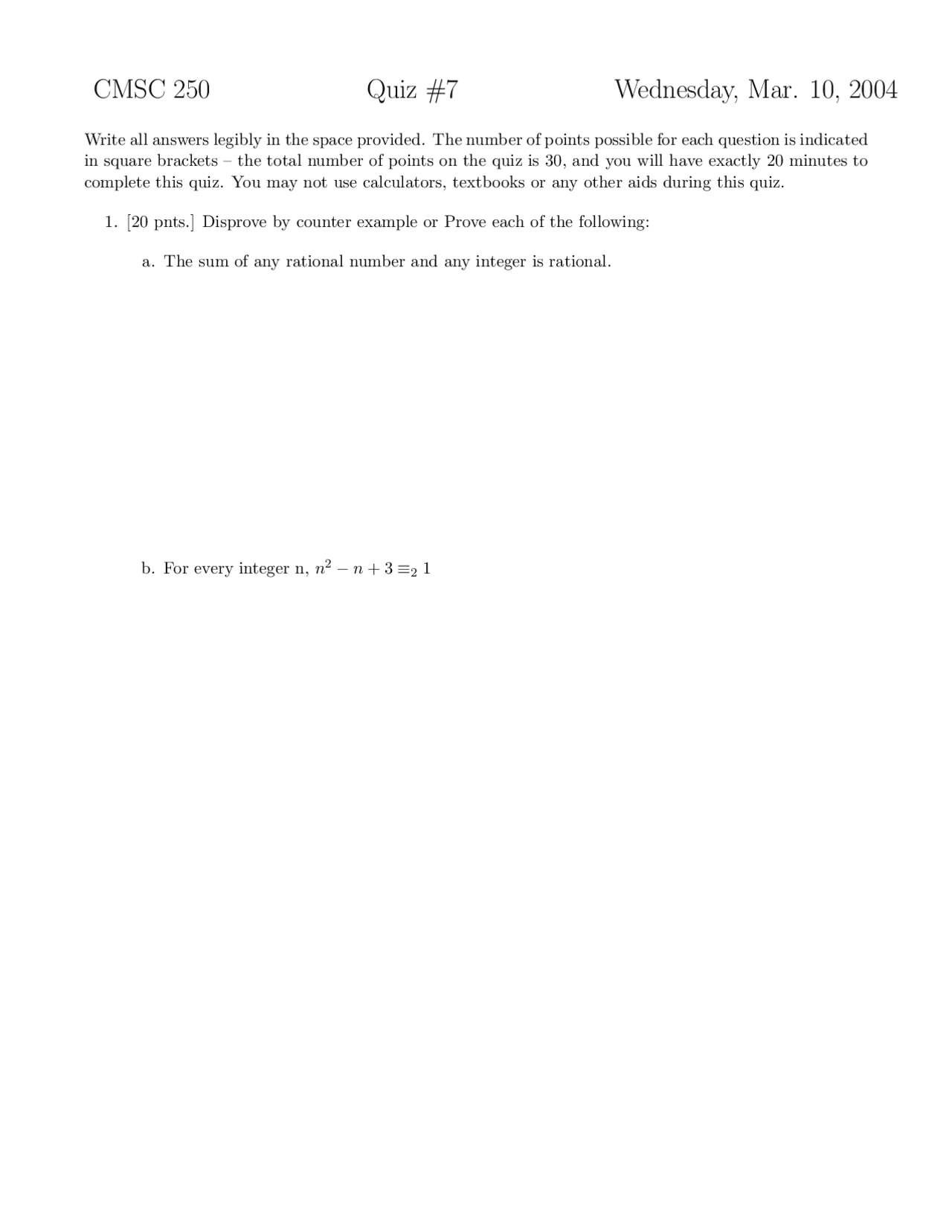 Quiz #7 for CMSC 250 - Mathematics | Quizzes Discrete Structures and Graph Theory | Docsity