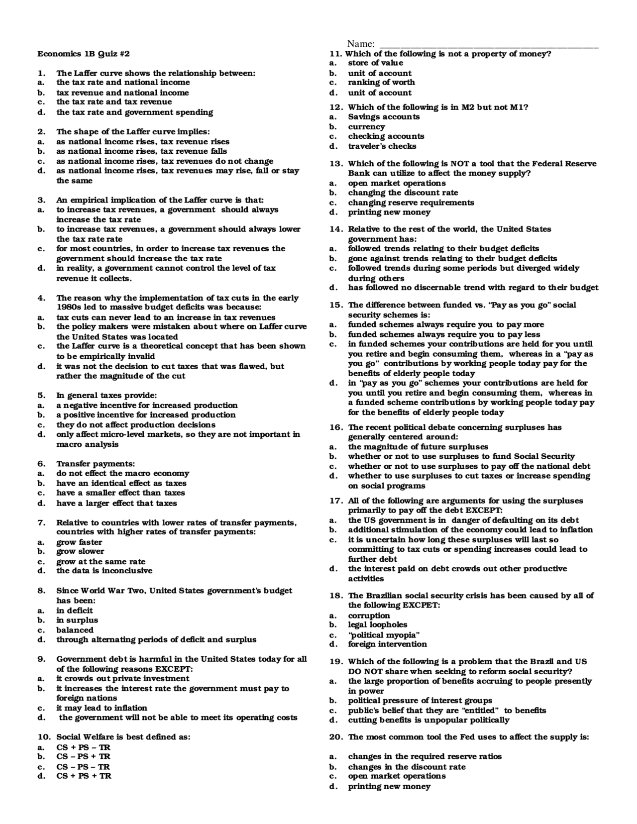 Quiz 2 for Principles of Macroeconomics | ECN 001B | Quizzes ...