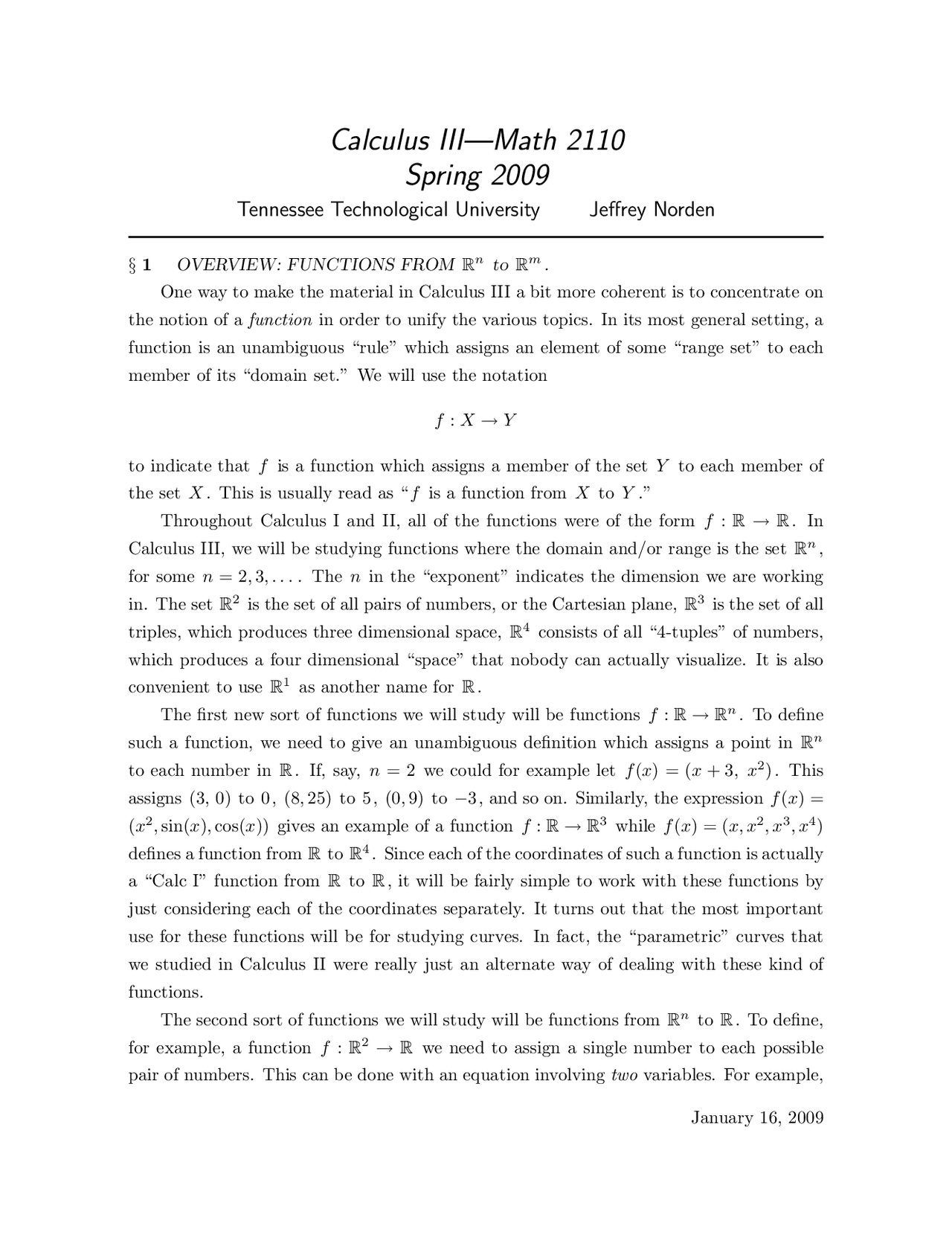 Overview: Functions from Rn to Rm, Vectors, Points and Linear Algebra ...