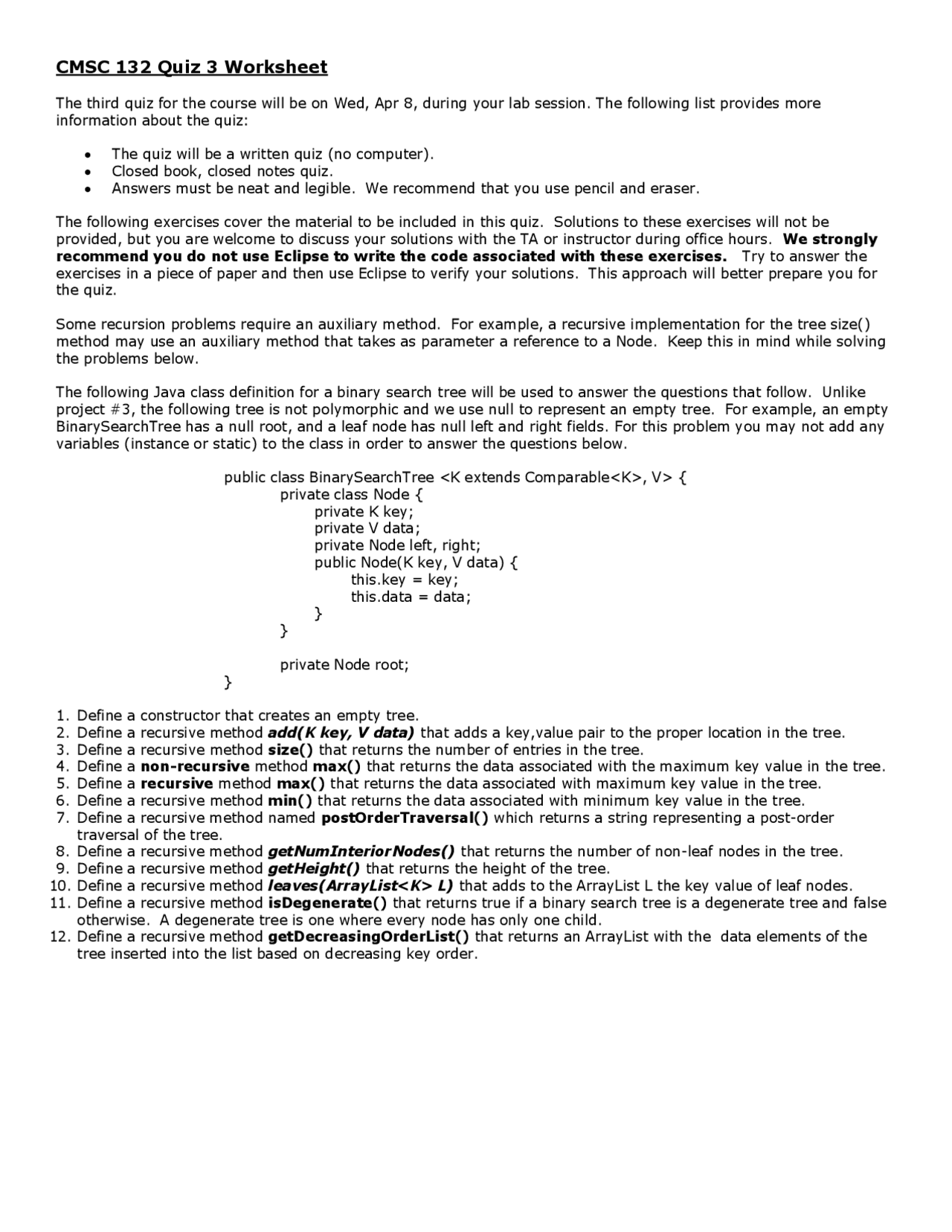 Quiz 3 Worksheet For Object Oriented Programming Ii Cmsc 132 Docsity 2374